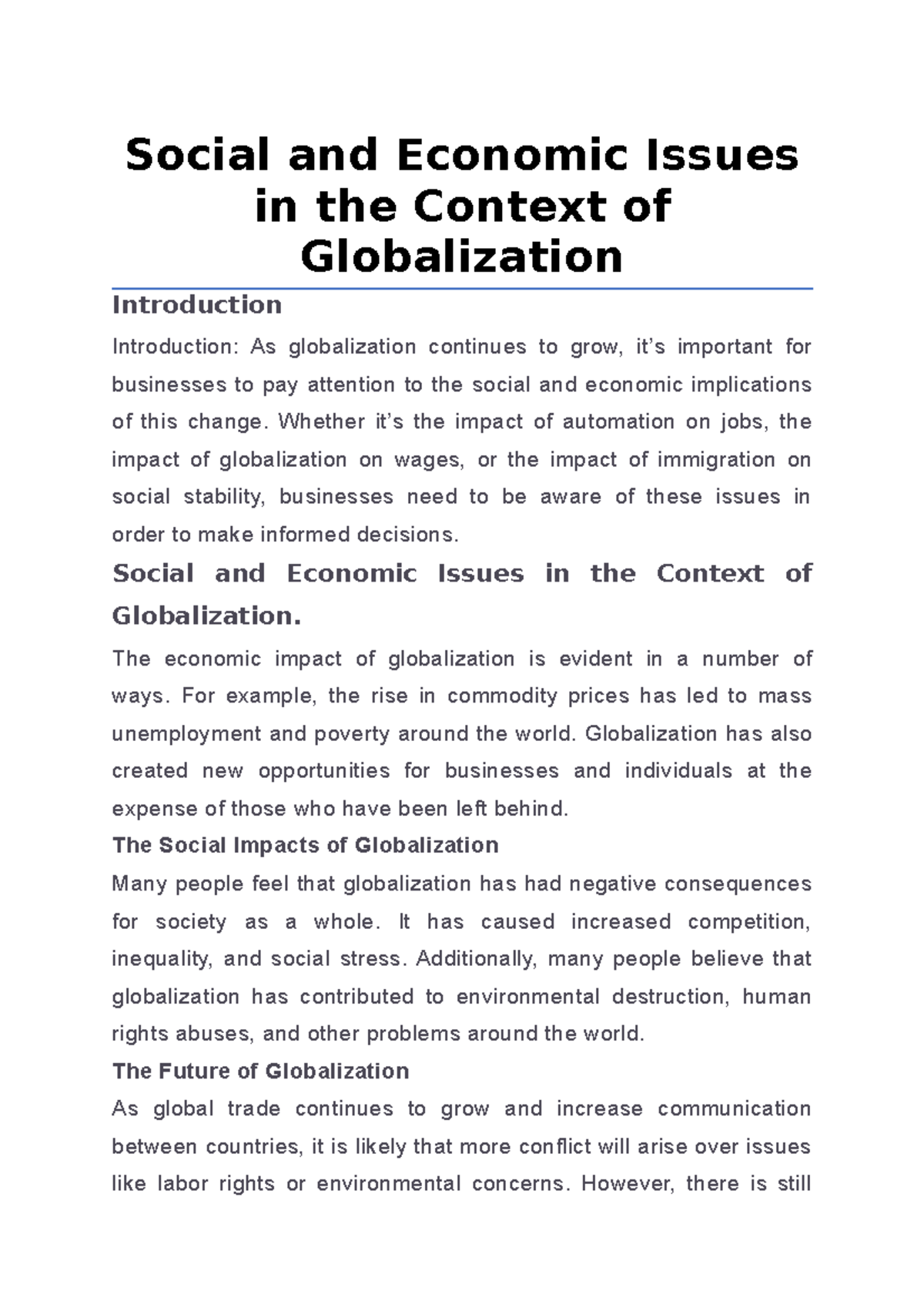Social and Economic Issues in the Context of Globalization - Social and ...