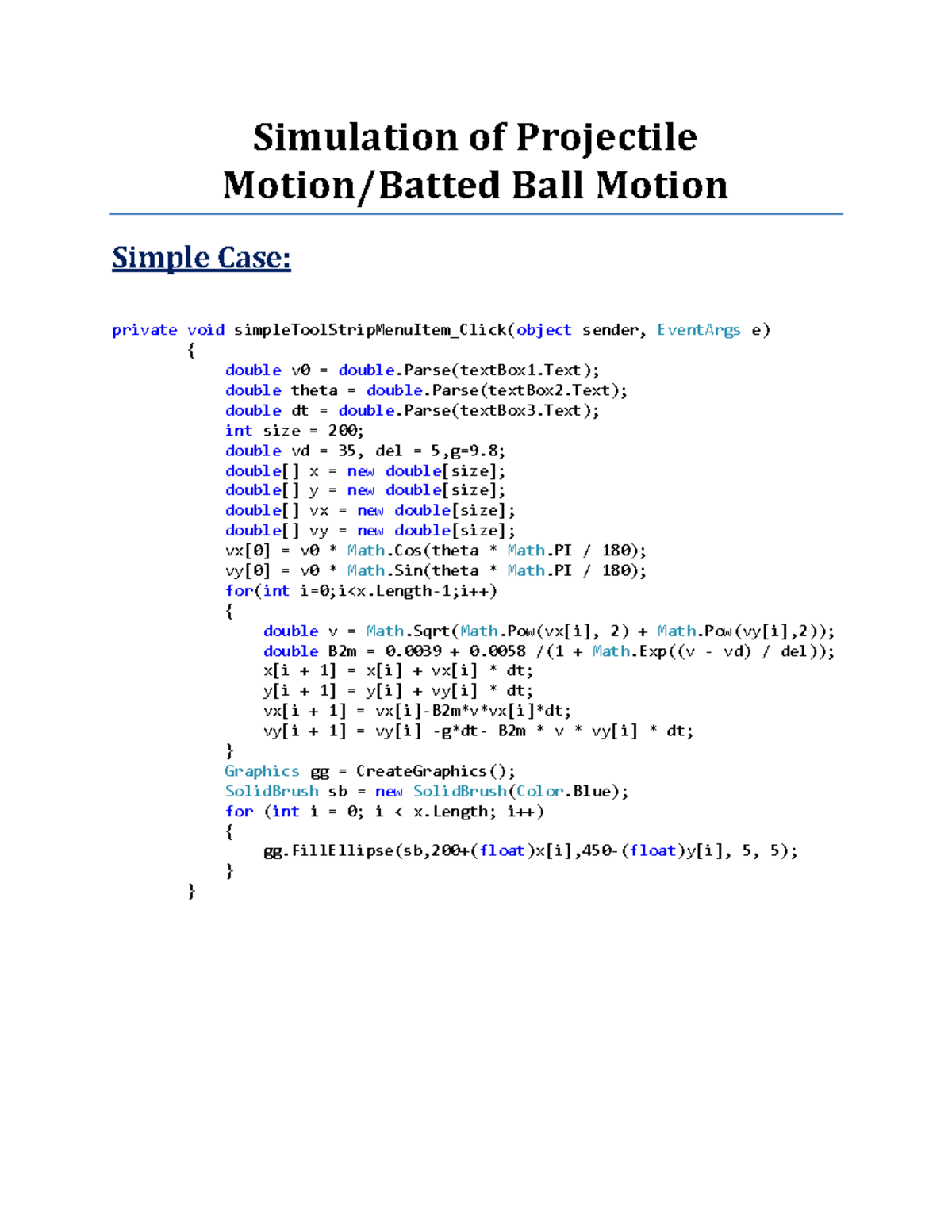 Simulation of Projectile Motion - Simulation of Projectile Motion/Batted Ball Motion Simple Case ...