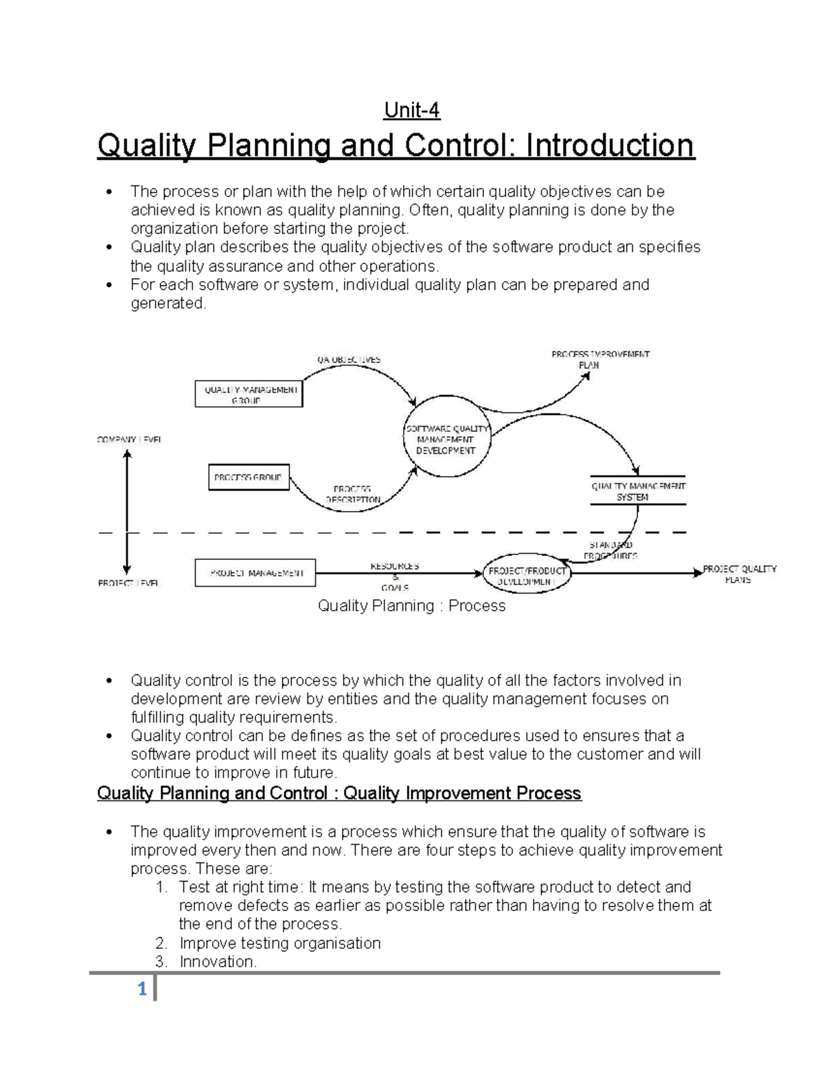Unit-4 software quality engineering - Unit- Quality Planning and ...