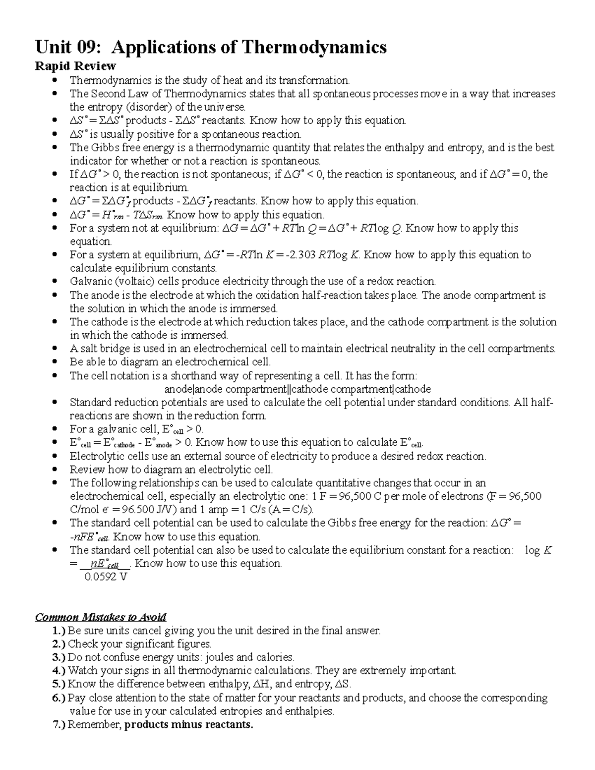 Unit 09 Rapid Review - Fundamentals of Chemistry Lecture Notes for ...