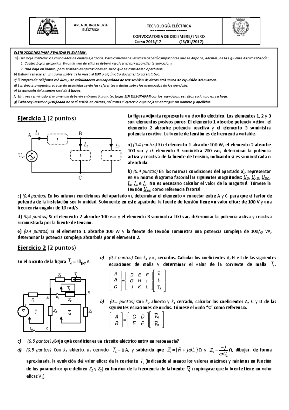 Examenes- Electrica - Colección de exámenes resueltos - AREA DE INGENIERÍA ELÉCTRICA TECNOLOGÍA ...
