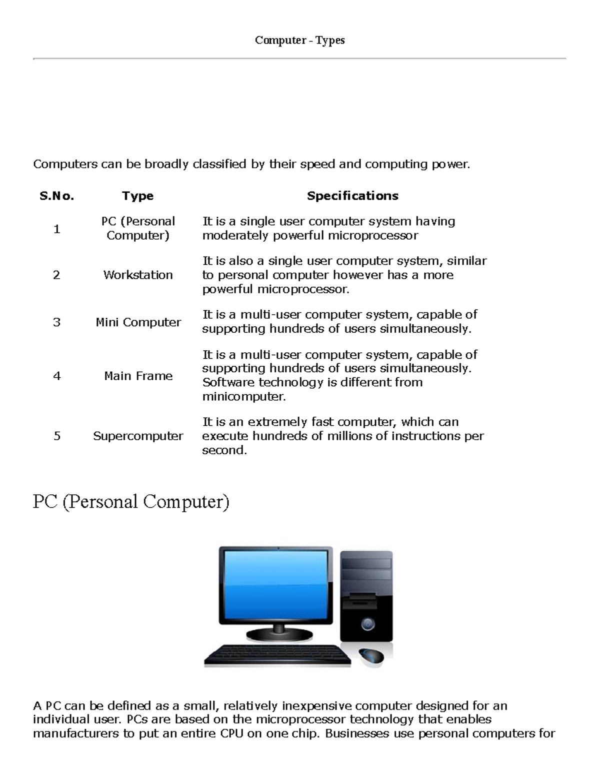 Computer - Types - Computer - Types Computers can be broadly classified ...