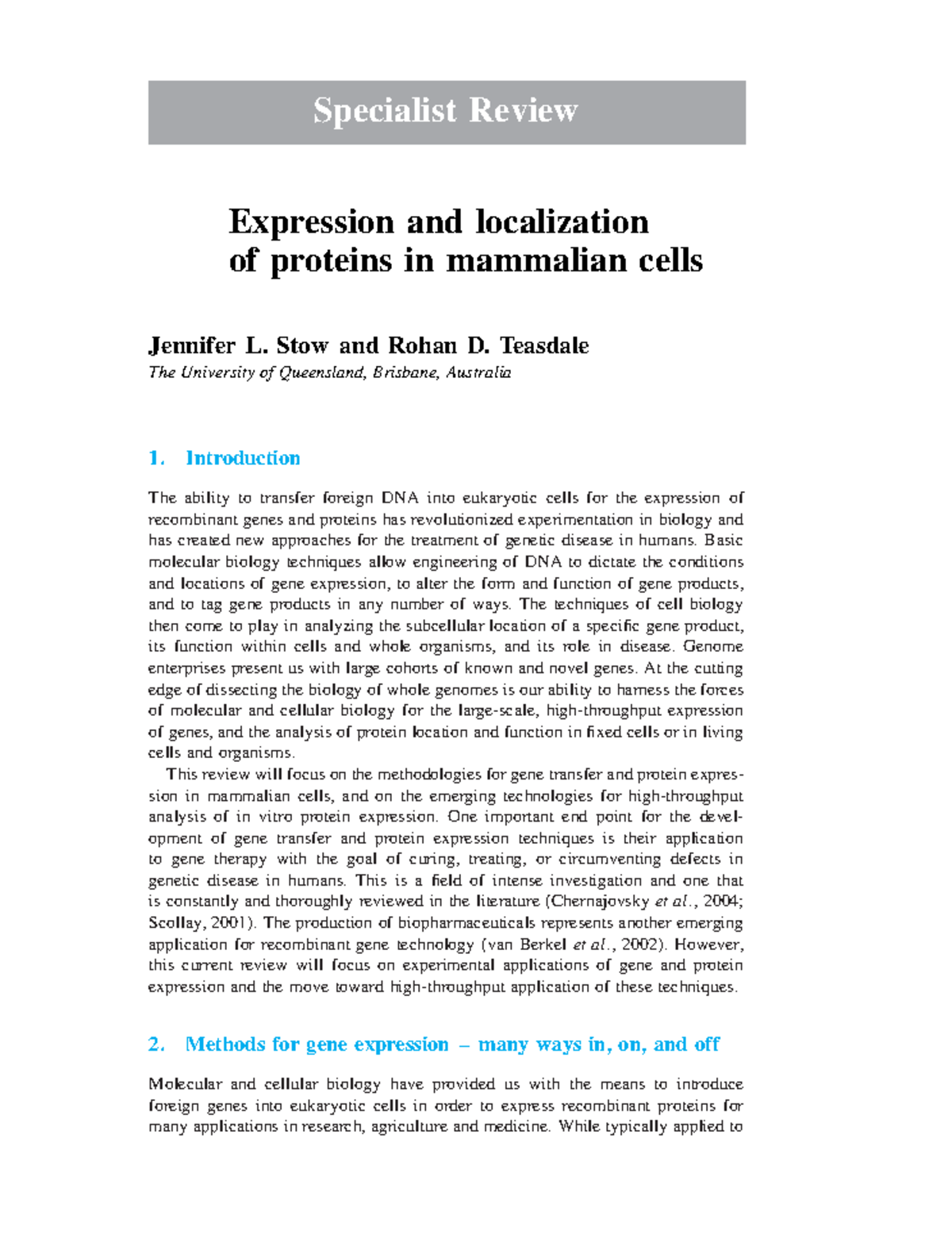 Expression and localization of proteins in mammalian cells - Specialist ...