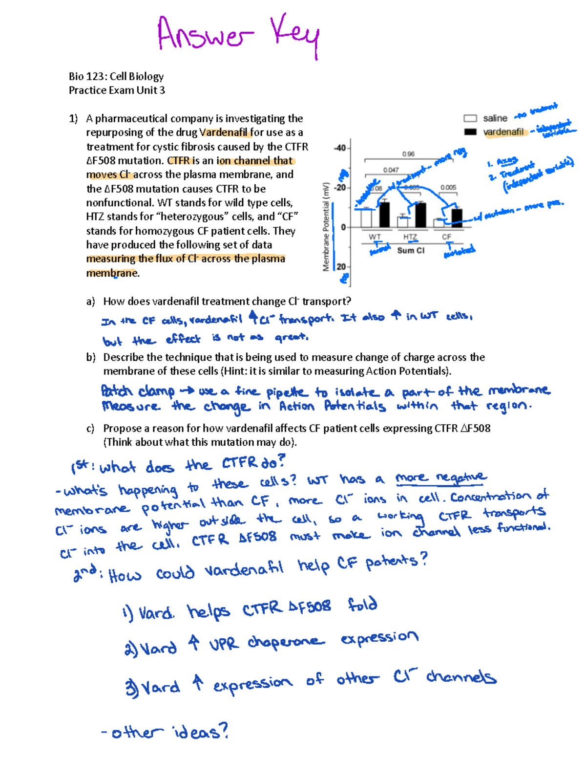 Practice Exam Unit 3 - Answer Key - Bio 123: Cell Biology Practice Exam ...