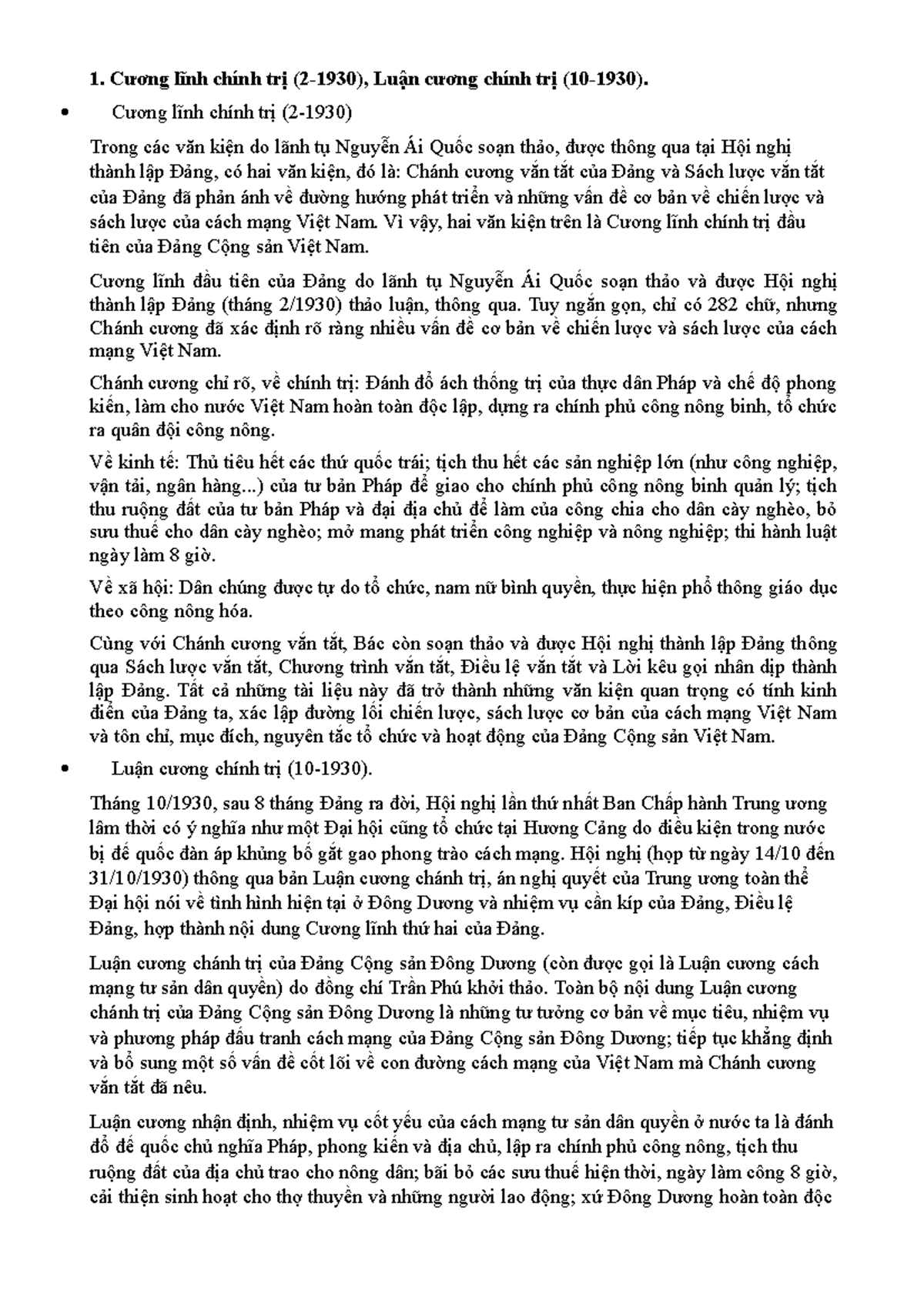 Lịch sử đảng - fvfvfd - 1. Cương lĩnh chính trị (2-1930), Luận cương chính trị (10-1930). Cương ...