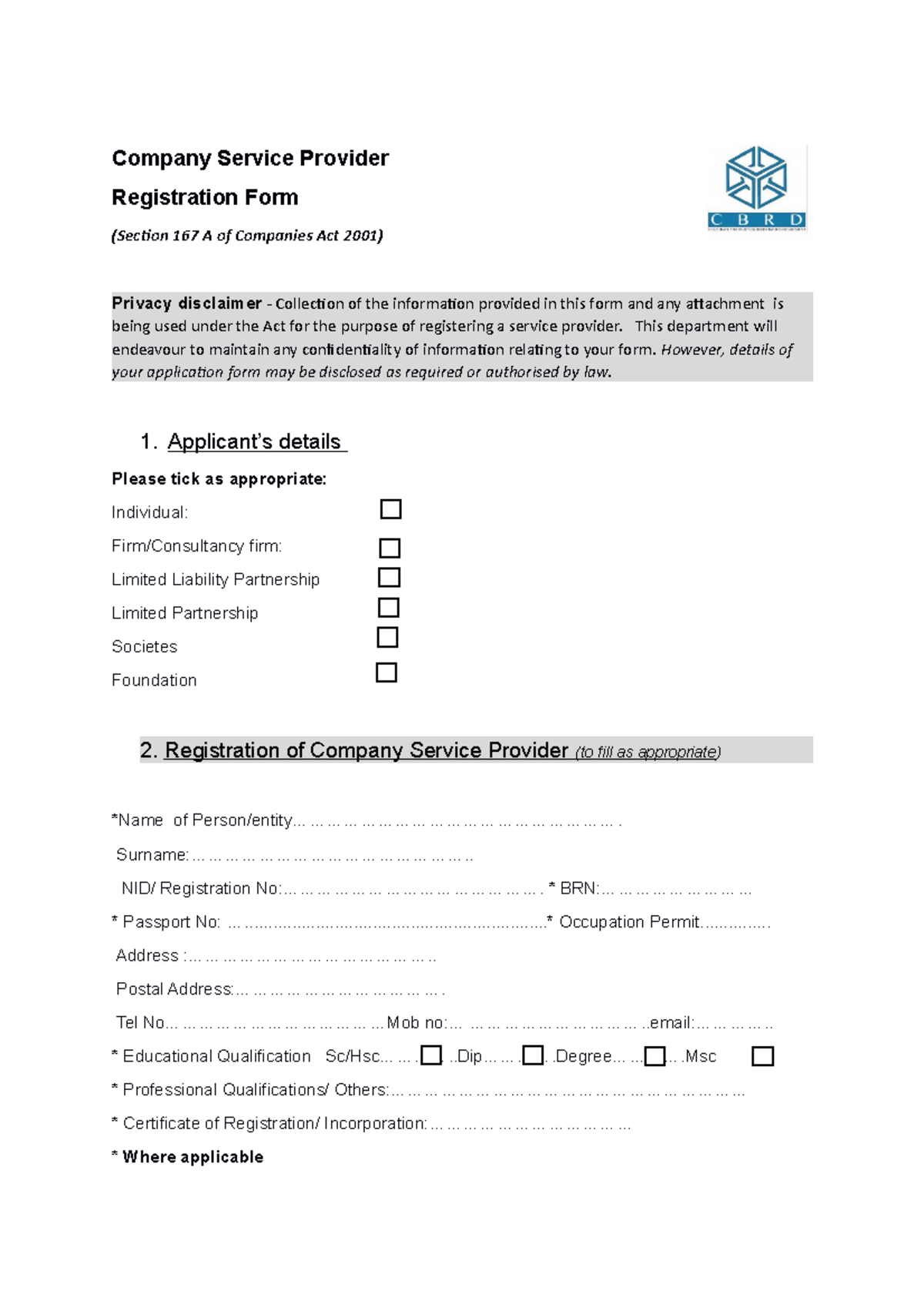 Final service provider - Company Service Provider Registration Form ...