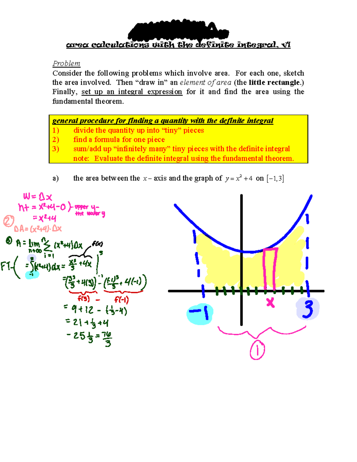 Area Calculations With The Definite Integral - ball high a. & d ...