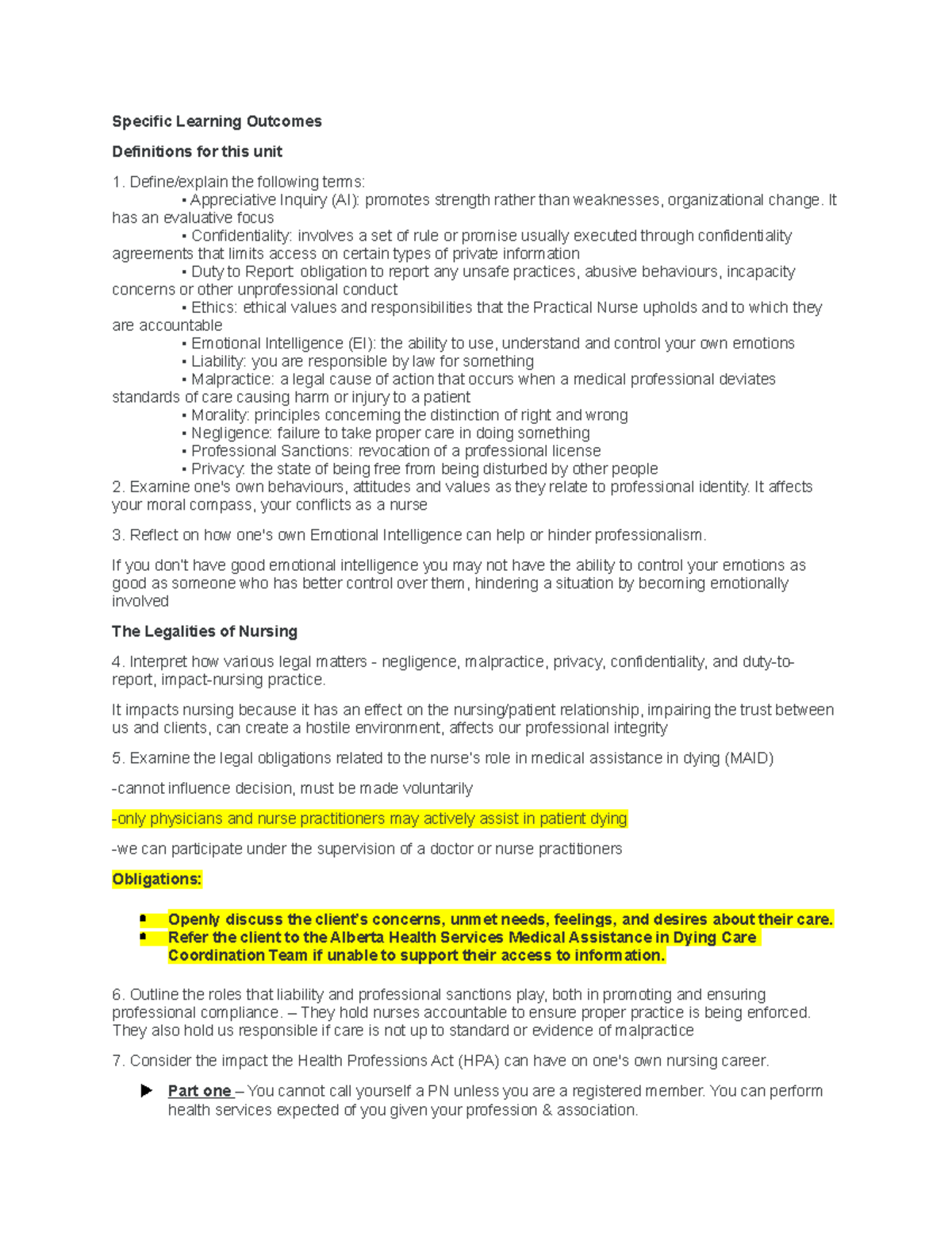 NFDN 2008 Final - notes - Specific Learning Outcomes Definitions for ...