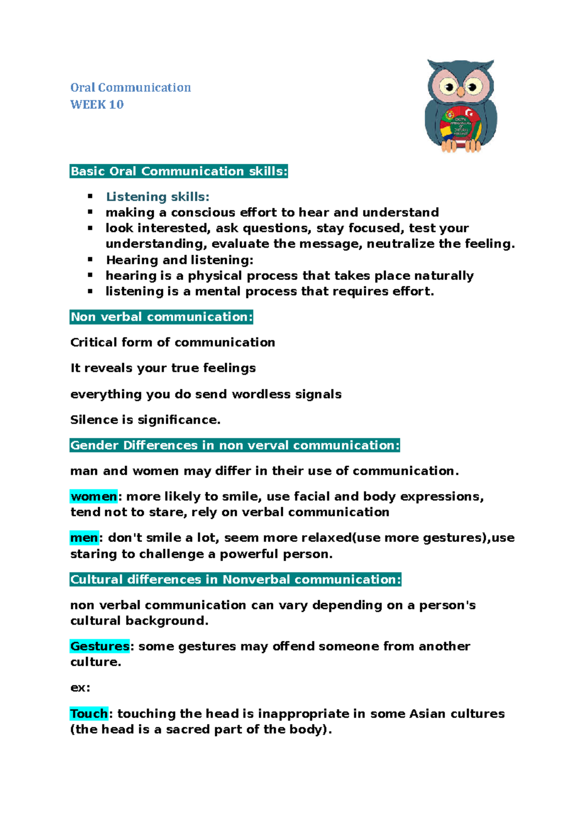 10 Oral Communication summary WEEK 10 - Oral Communication WEEK 10 ...