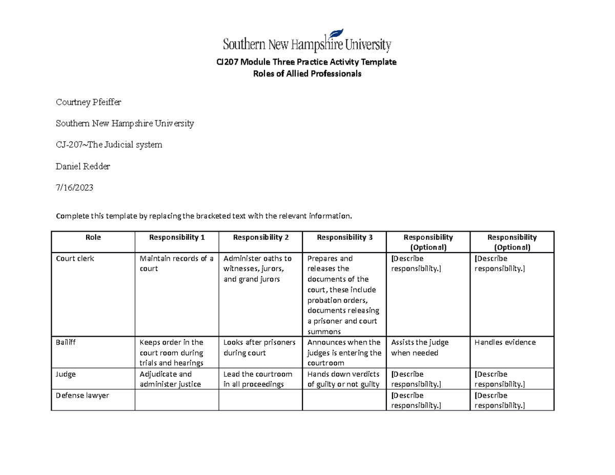 CJ-207 week 3 - class work - CJ207 Module Three Practice Activity ...