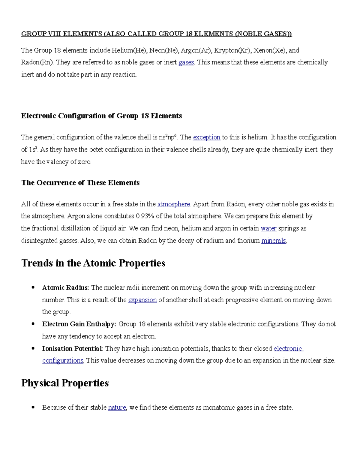 Group VIII Elements - GROUP VIII ELEMENTS (ALSO CALLED GROUP 18 ...