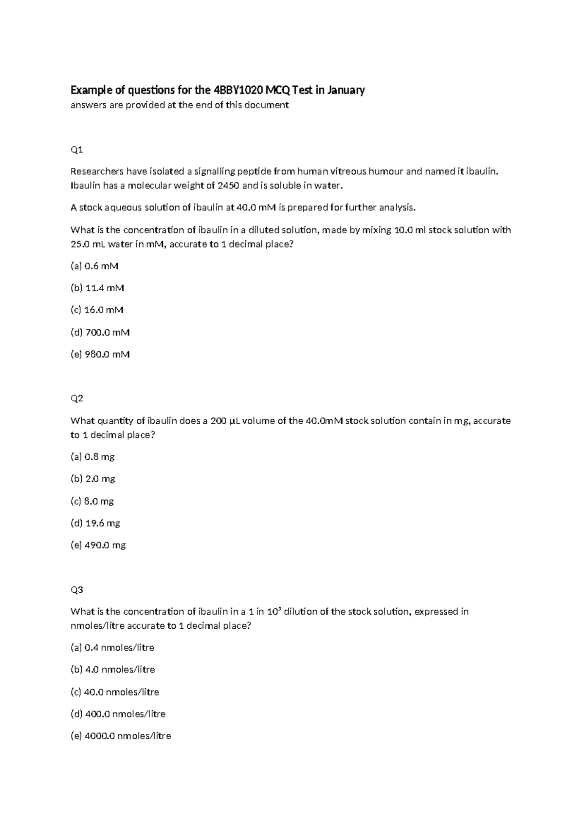 4BBY1020 Specimen midsessional questions 23 24 - Example of questions ...