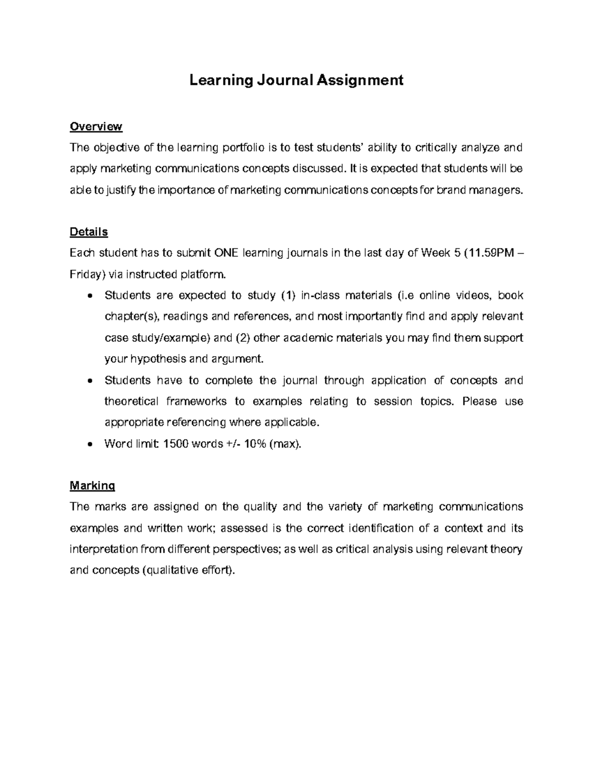 Learning Journal Assignment (Reflection) - Learning Journal Assignment ...