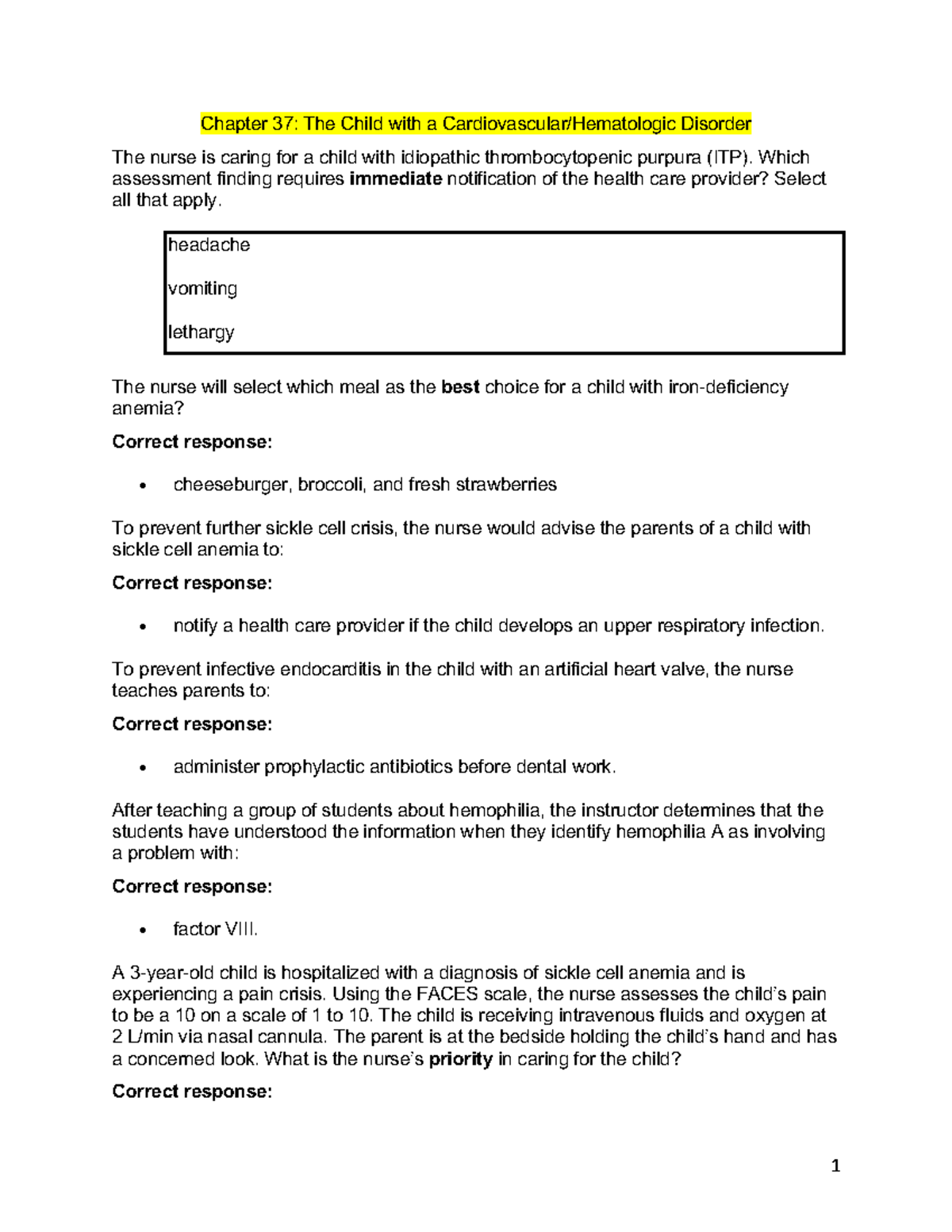 Chapter 37- The Child with a Cardiovascular:Hematologic Disorder ...