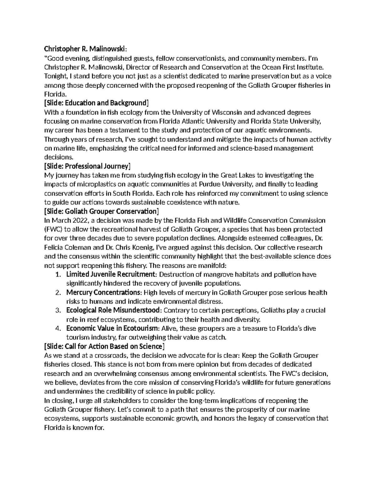 MPA Group Lab 9 - Christopher R. Malinowski: "Good evening ...