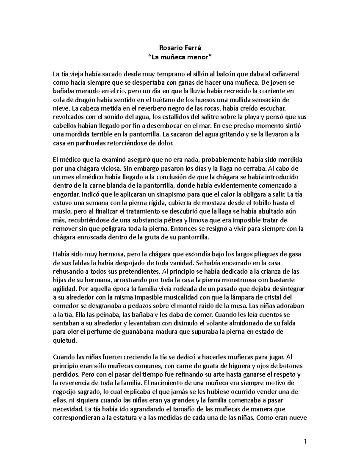 Rosario Ferré-Muñeca, cuento - Rosario Ferré “La muñeca menor” La tía ...