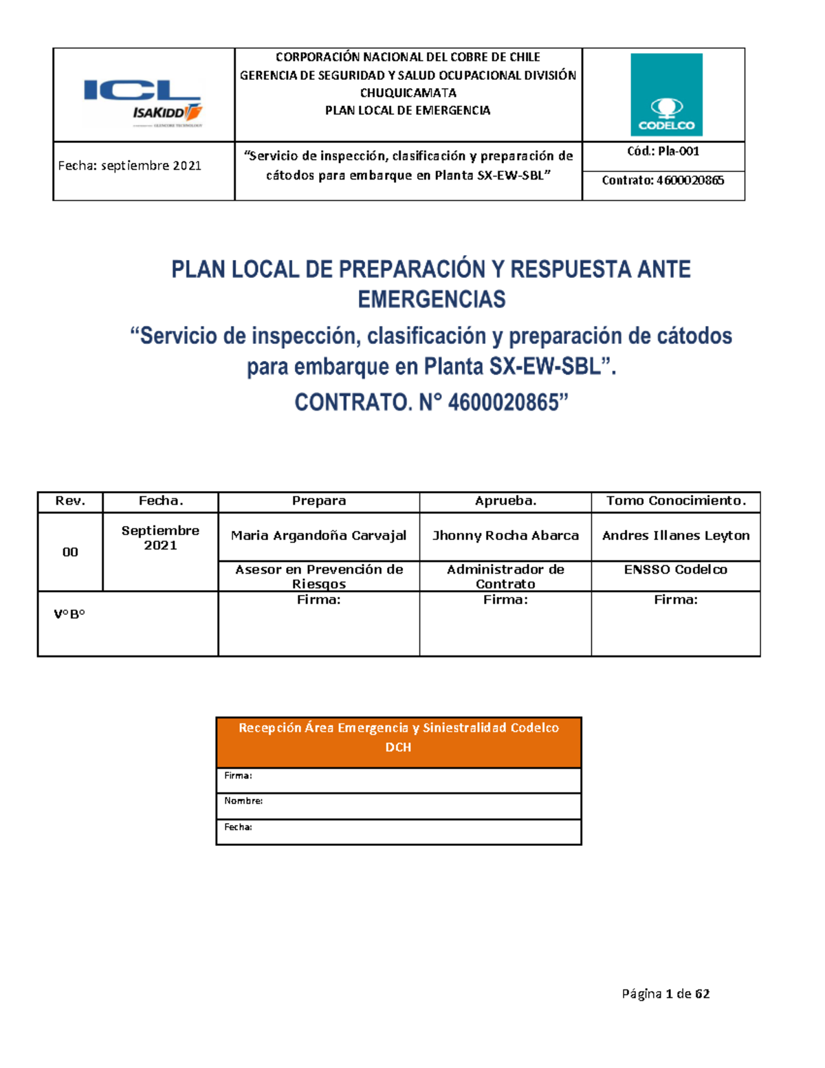 Plan de Emergencias ICL-GEL SEP 2021 - GERENCIA DE SEGURIDAD Y SALUD ...