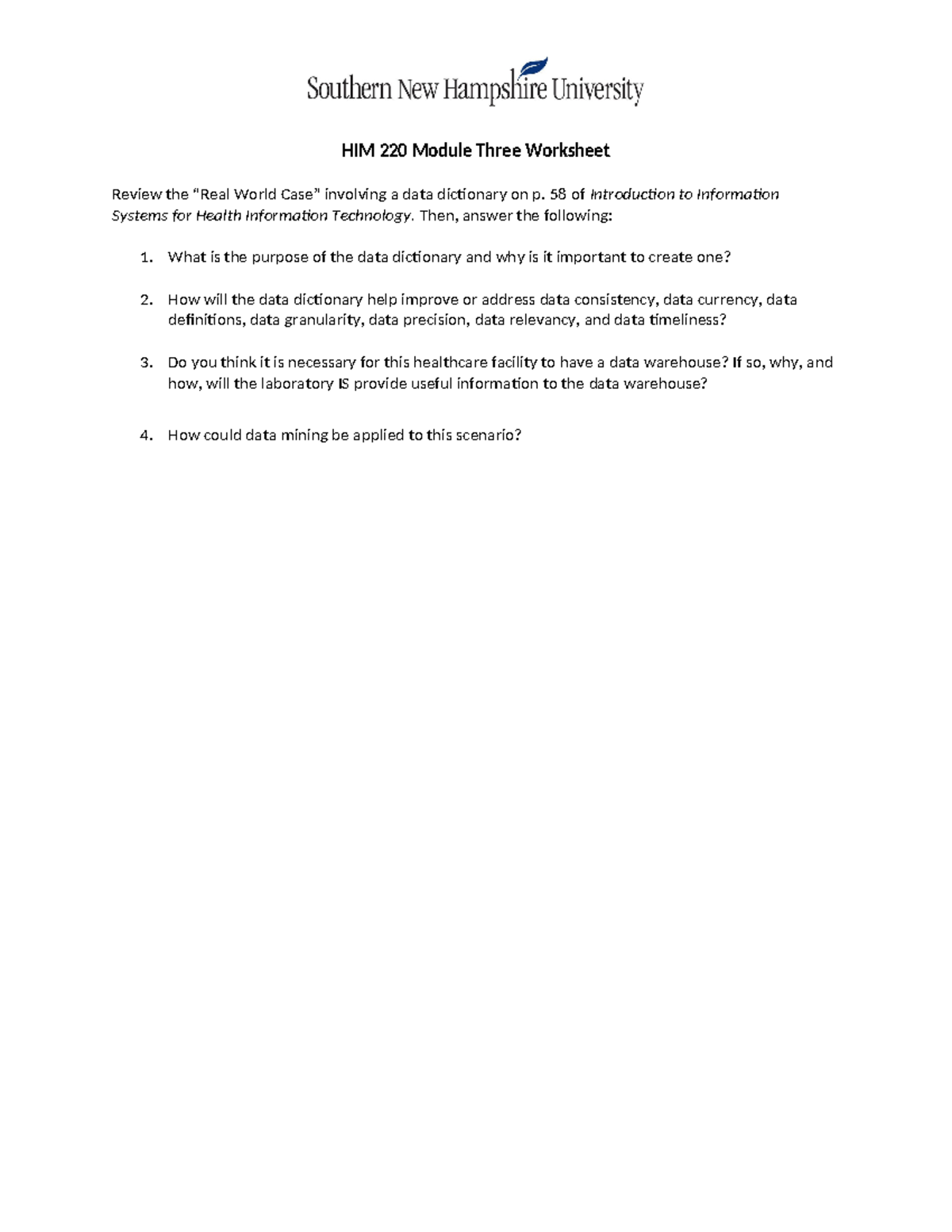 HIM 220 Module Three Worksheet - HIM 220 Module Three Worksheet Review ...