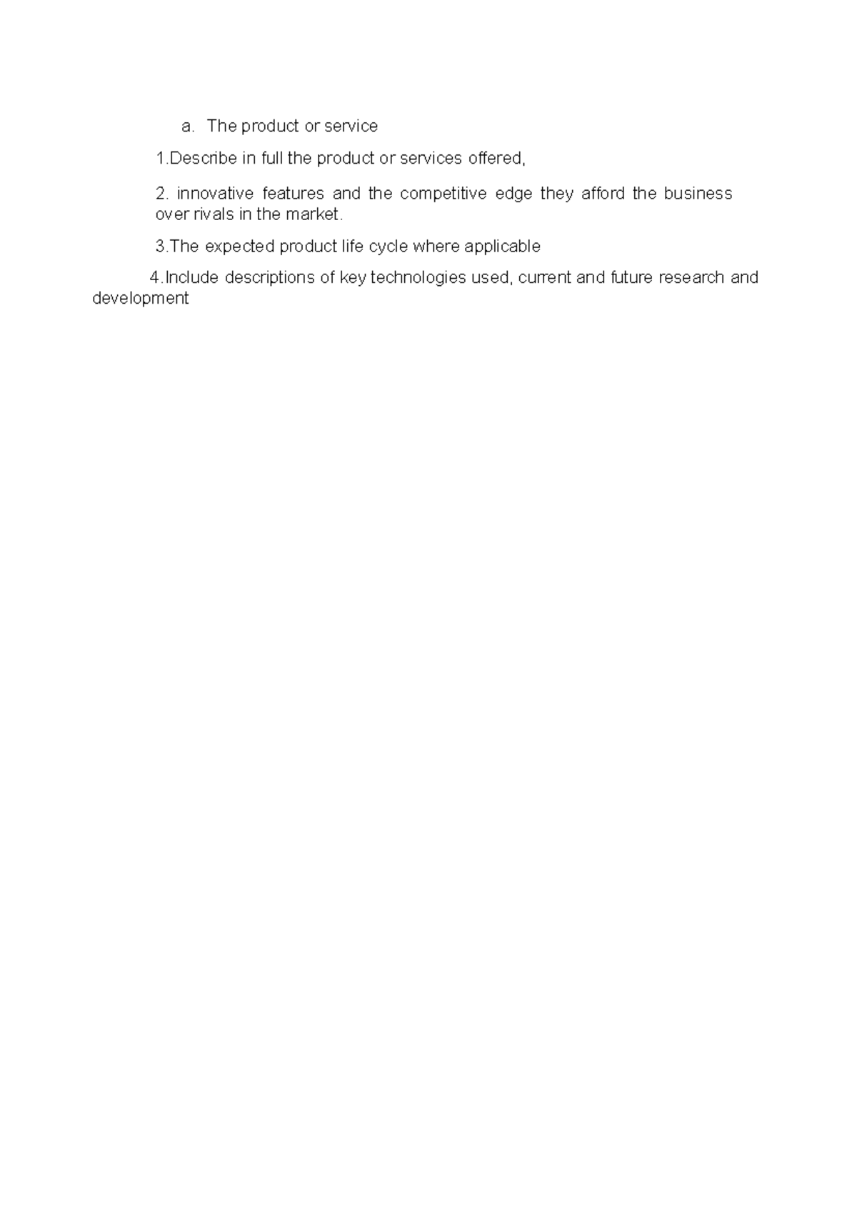 The product or service - business plan - a. The product or service 1 in ...