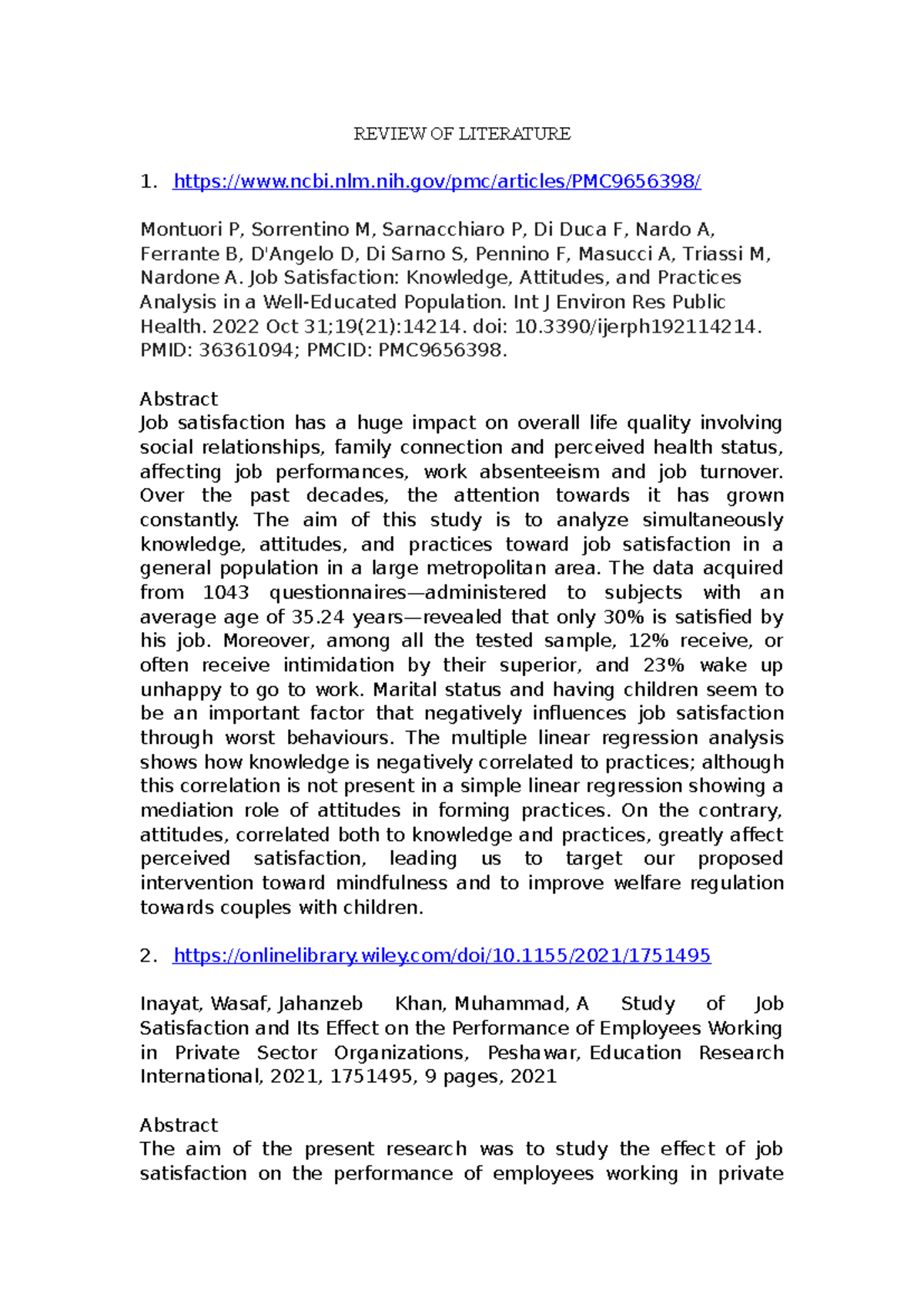 ROL FOR Research Paper(RM) - REVIEW OF LITERATURE ncbi.nlm.nih/pmc ...