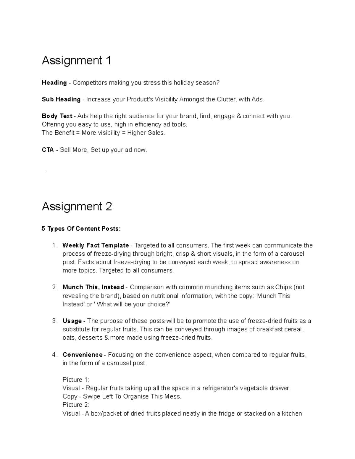 Copywriting Assignment - Assignment 1 Heading - Competitors making you ...