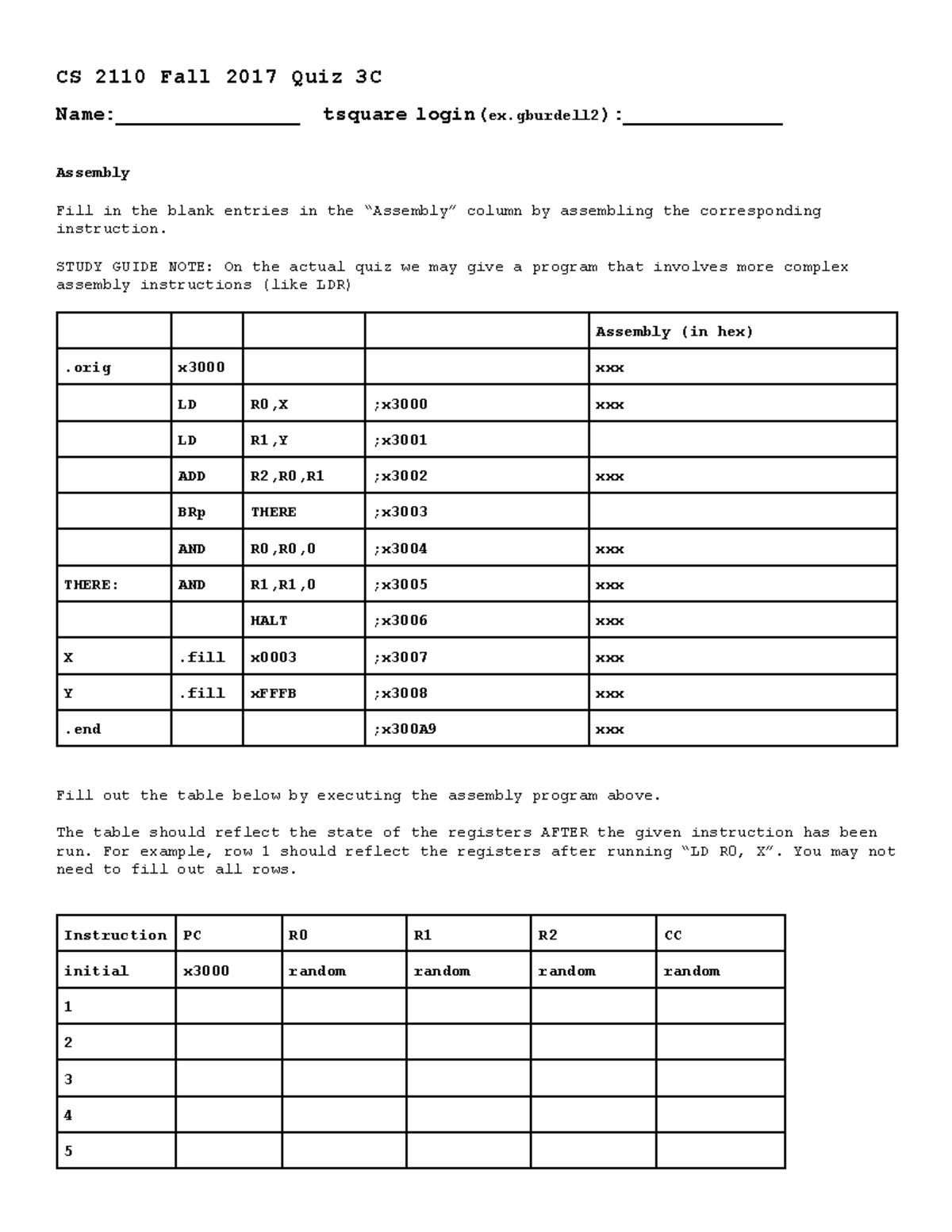 FA17 Quiz 3 Study Guide - Practice Quizzes - CS 2110 Fall 2017 Quiz 3C ...