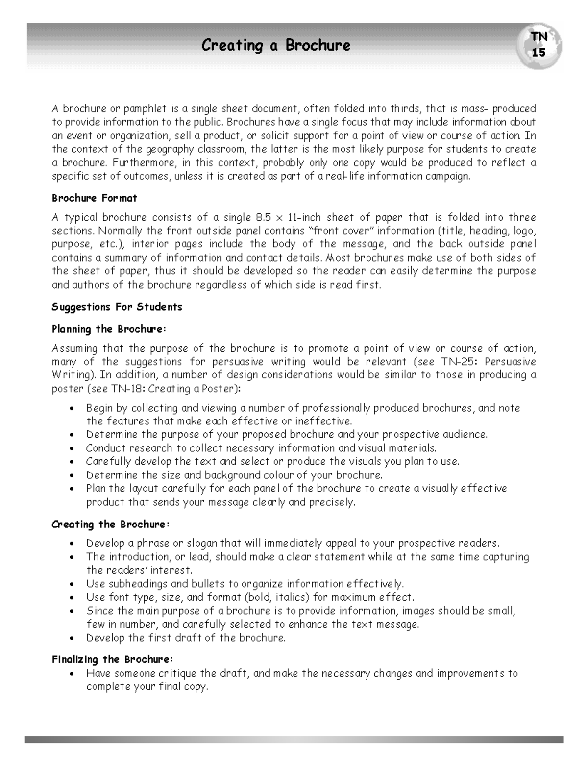 Tn-15 - Important - Antiti Creating a Brochure TN 15 A brochure or ...