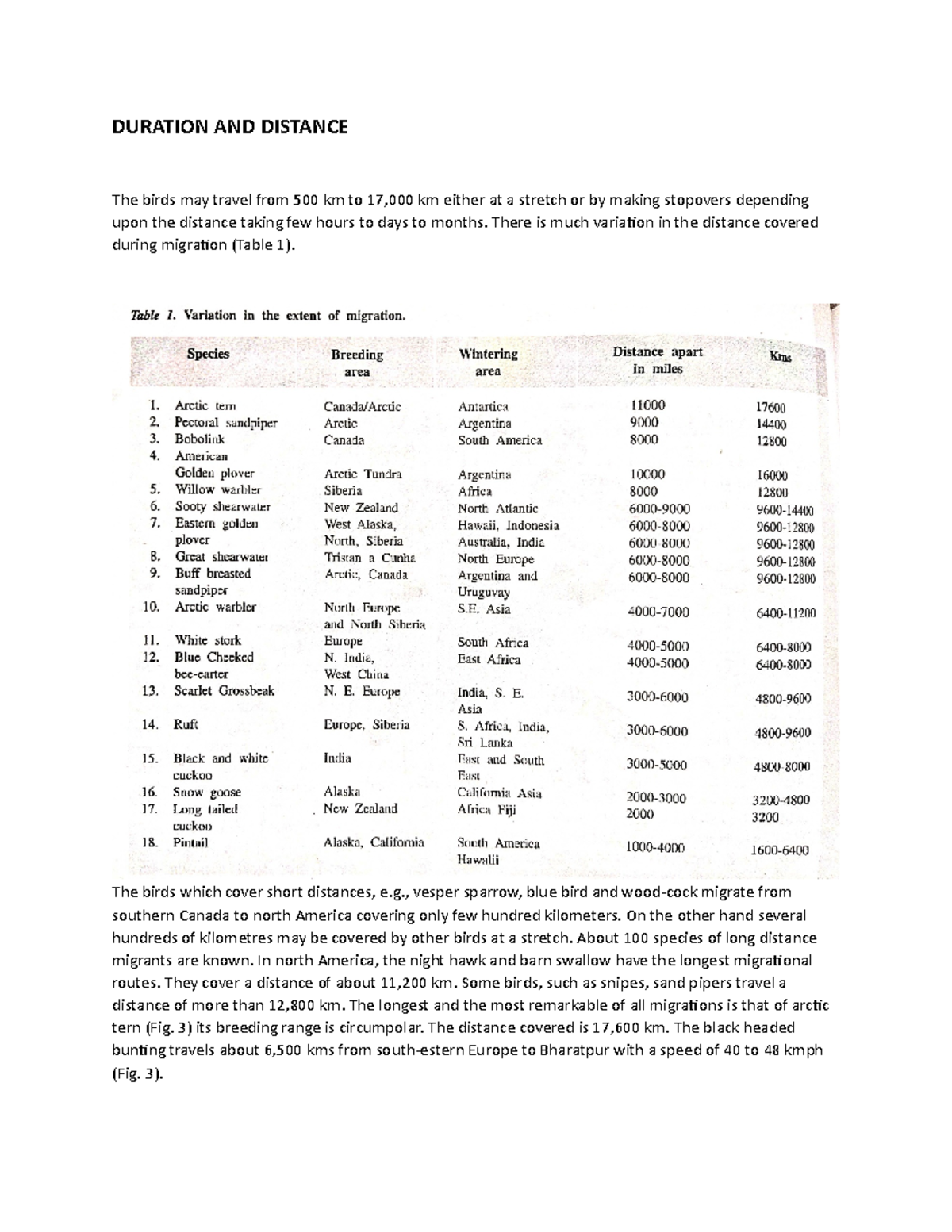 Causes and advantage of migration - DURATION AND DISTANCE The birds may ...