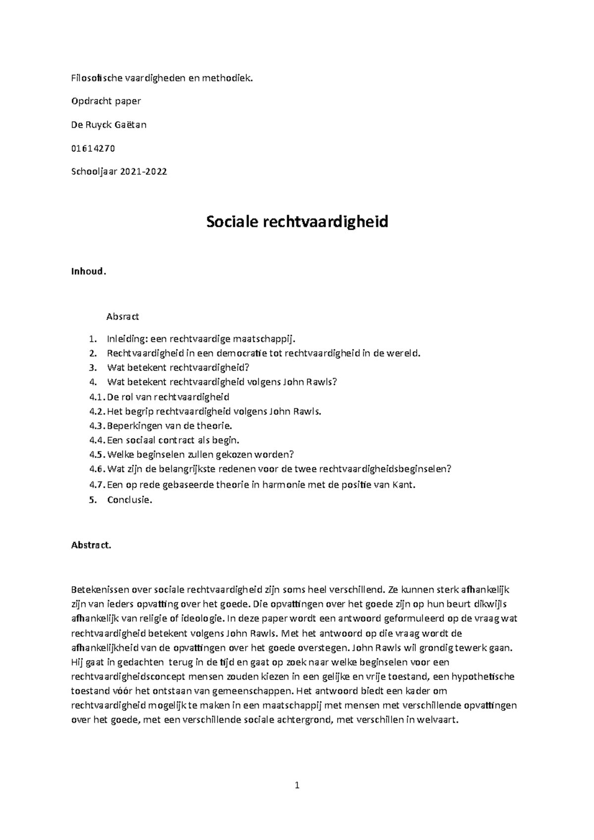 John Rawls - sociale rechtvaardigheid -paper - Filosofische ...