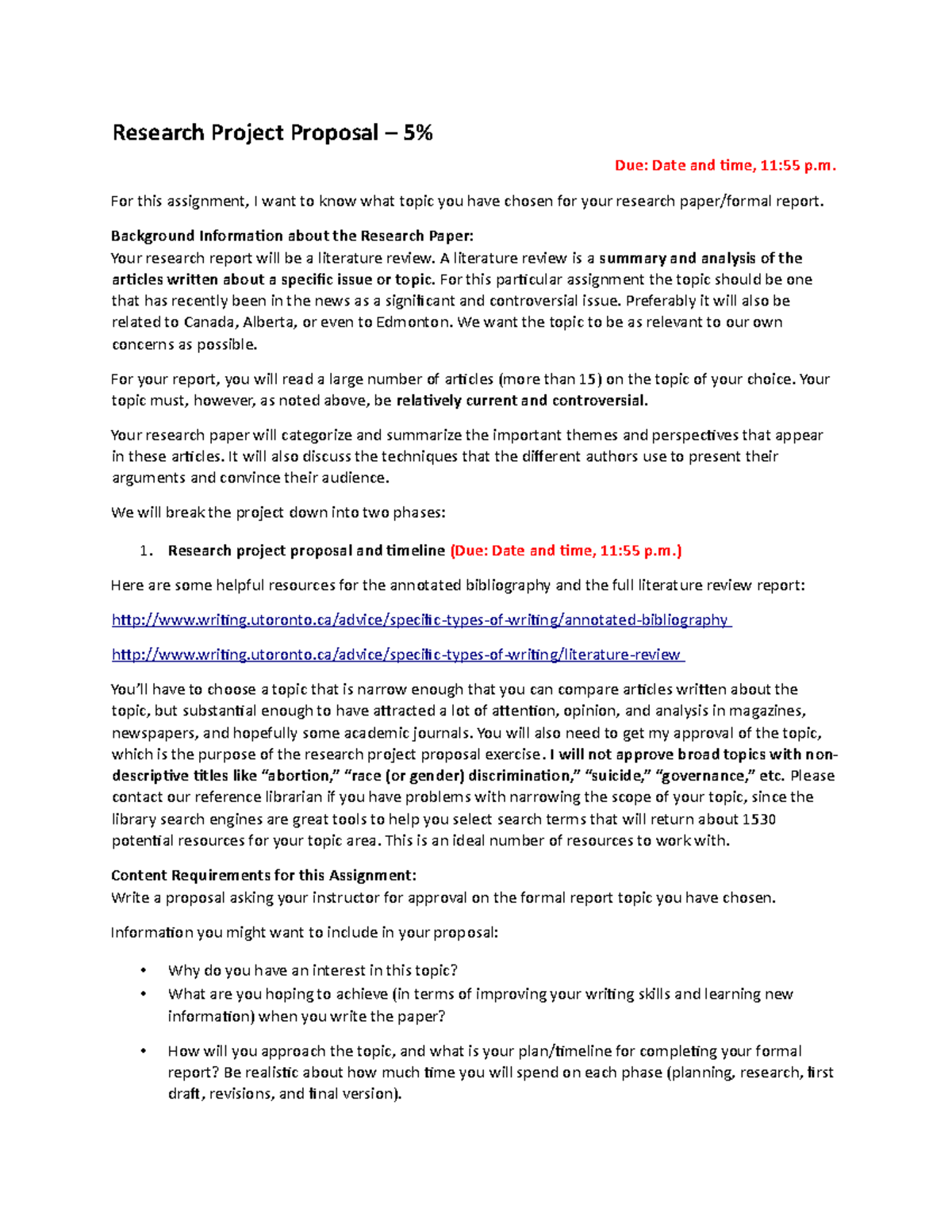 COMM1101 Formal Report Proposal - Assignment Guidelines Fall 2018 ...