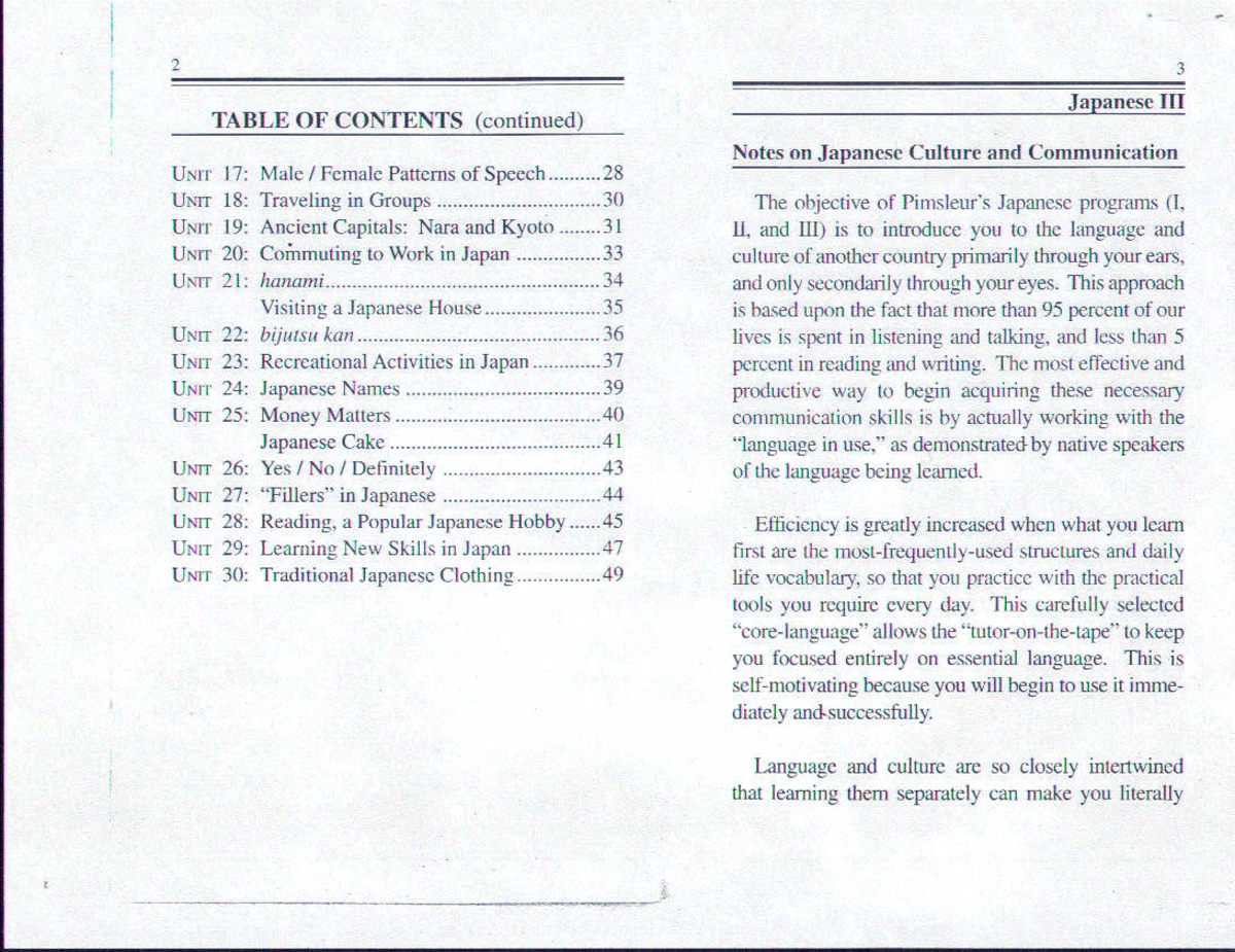 Pimsleur Japanese III - Reading Booklet - 2 3 Japanese TABLE OF ...