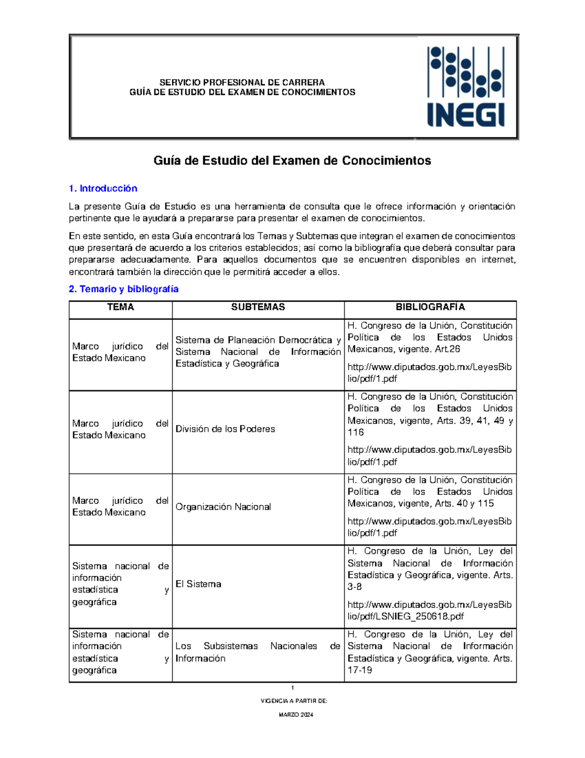 Guia 119003 - GUIA DE ESTUDIO INEGI - GUÍA DE ESTUDIO DEL EXAMEN DE CONOCIMIENTOS VIGENCIA A ...