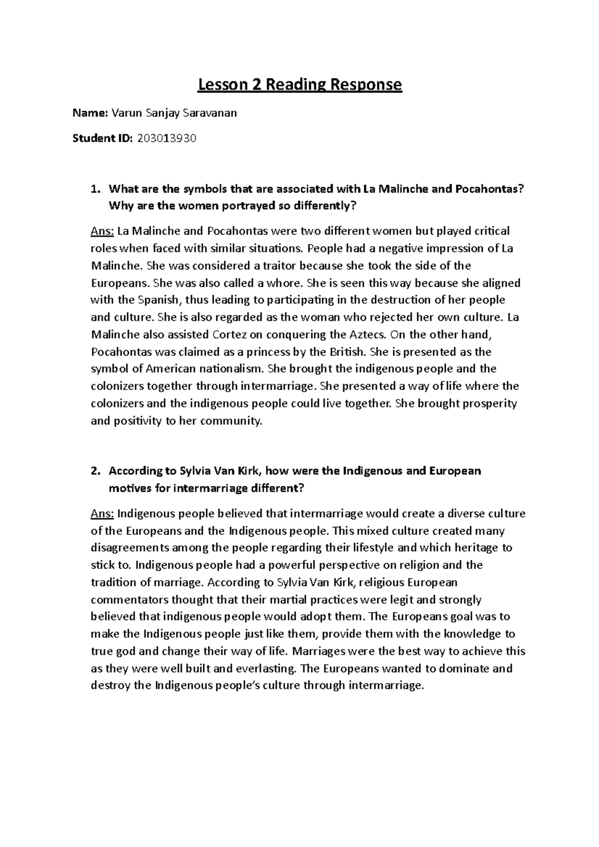Lesson 2 Reading Response - Lesson 2 Reading Response Name: Varun ...