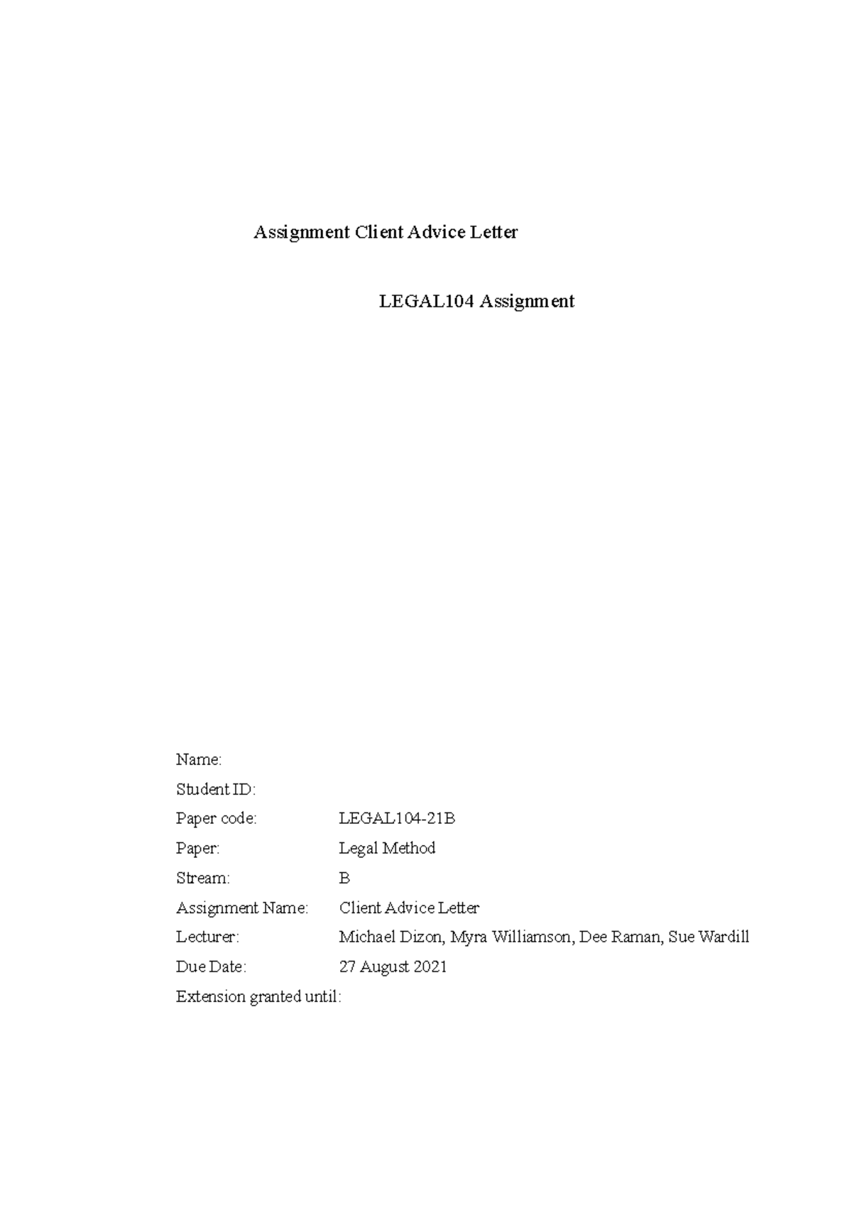 Client Advice Letter Assignment - Legal Method B - UOW - Studocu