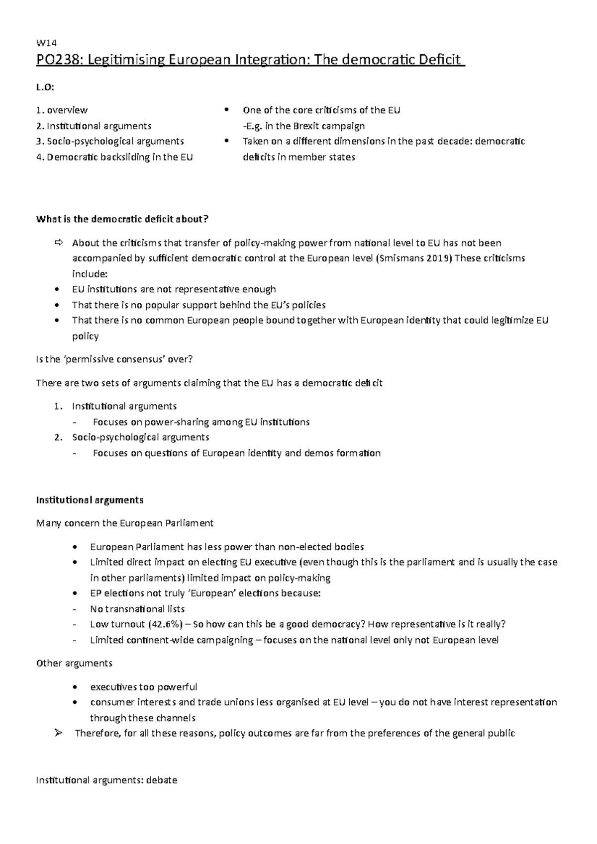 W14 legitimising european integration - democratic deficit - PO238 ...