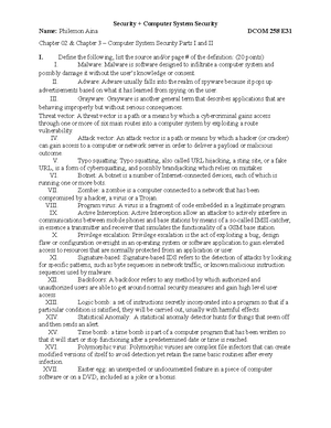 DCOM 258 Lab 18 Policies, Procedures, & People - Security + Computer System Security DCOM 258 ...