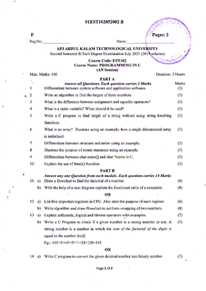 Programming in C (EST 102) - 1. With a single flip of the coin, his life changed forever. 2. He ...