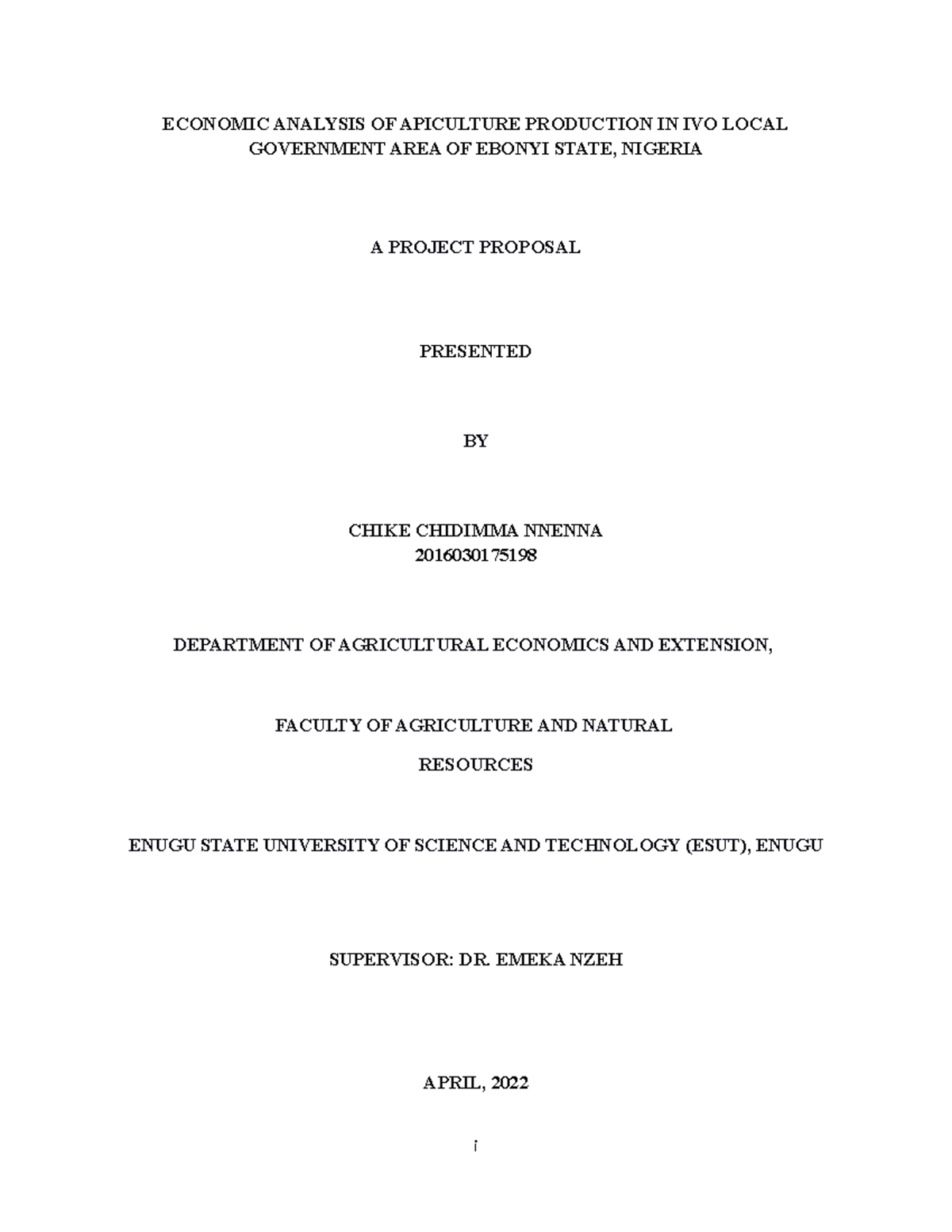 Economic Analysis OF Apiculture Production IN IVO LGA OF Ebonyi State ...