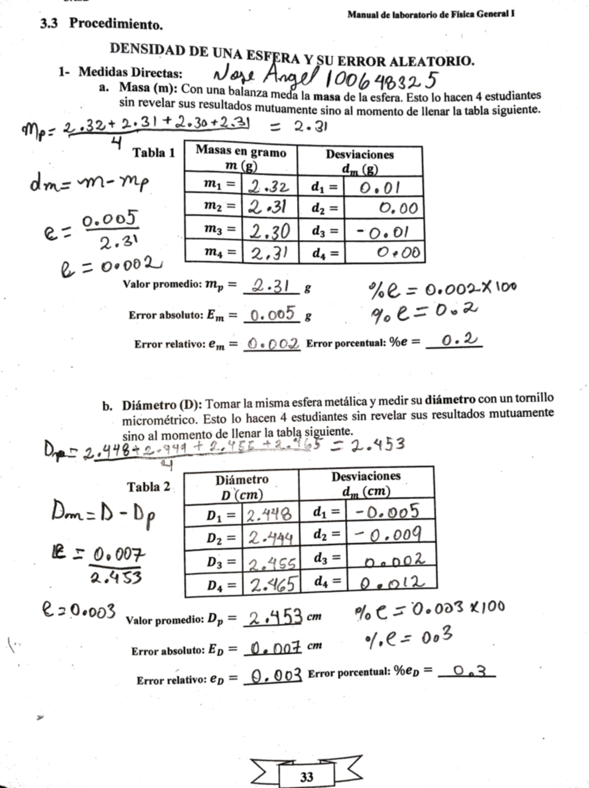 3 - 3.3 experimento,Procedimiento 3.3, de Lab FísicaGeneral1, Lab De ...