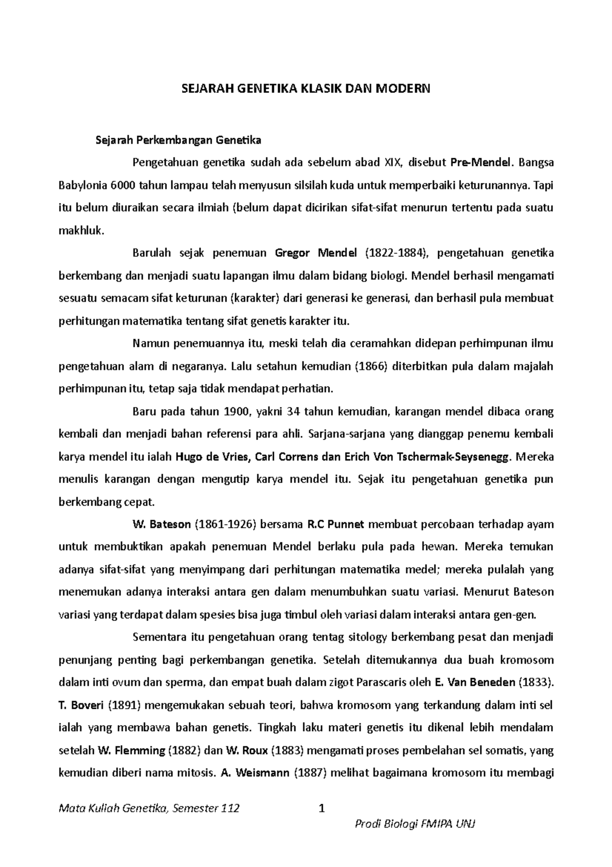 Genetika - Sejarah Genetika Klasik DAN Modern - SEJARAH GENETIKA KLASIK ...