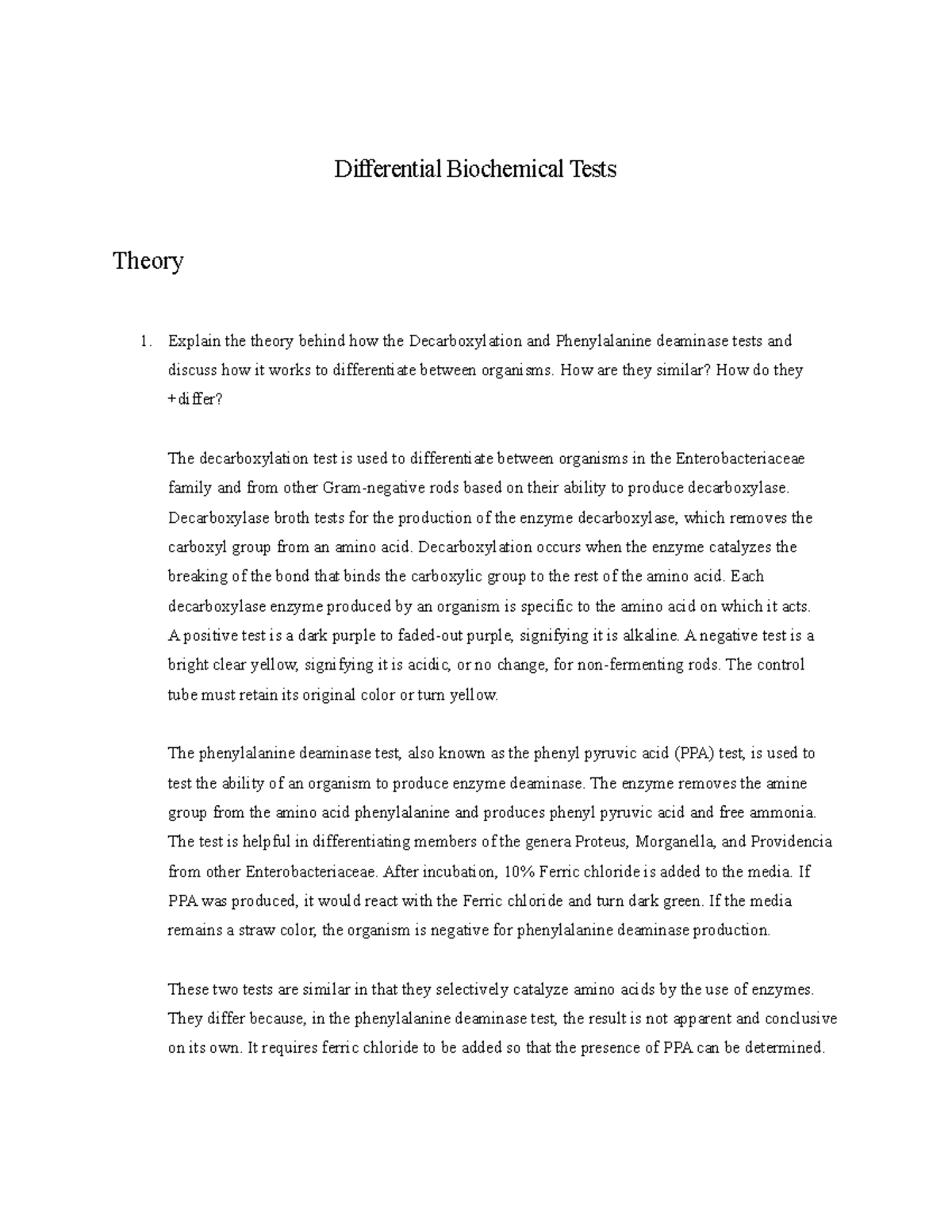 Differential Tests - Lab practice materials - Differential Biochemical ...