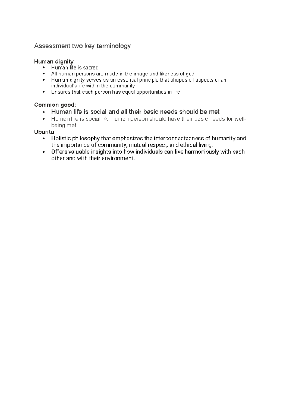 Assessment two key terminology - All human person should have their ...