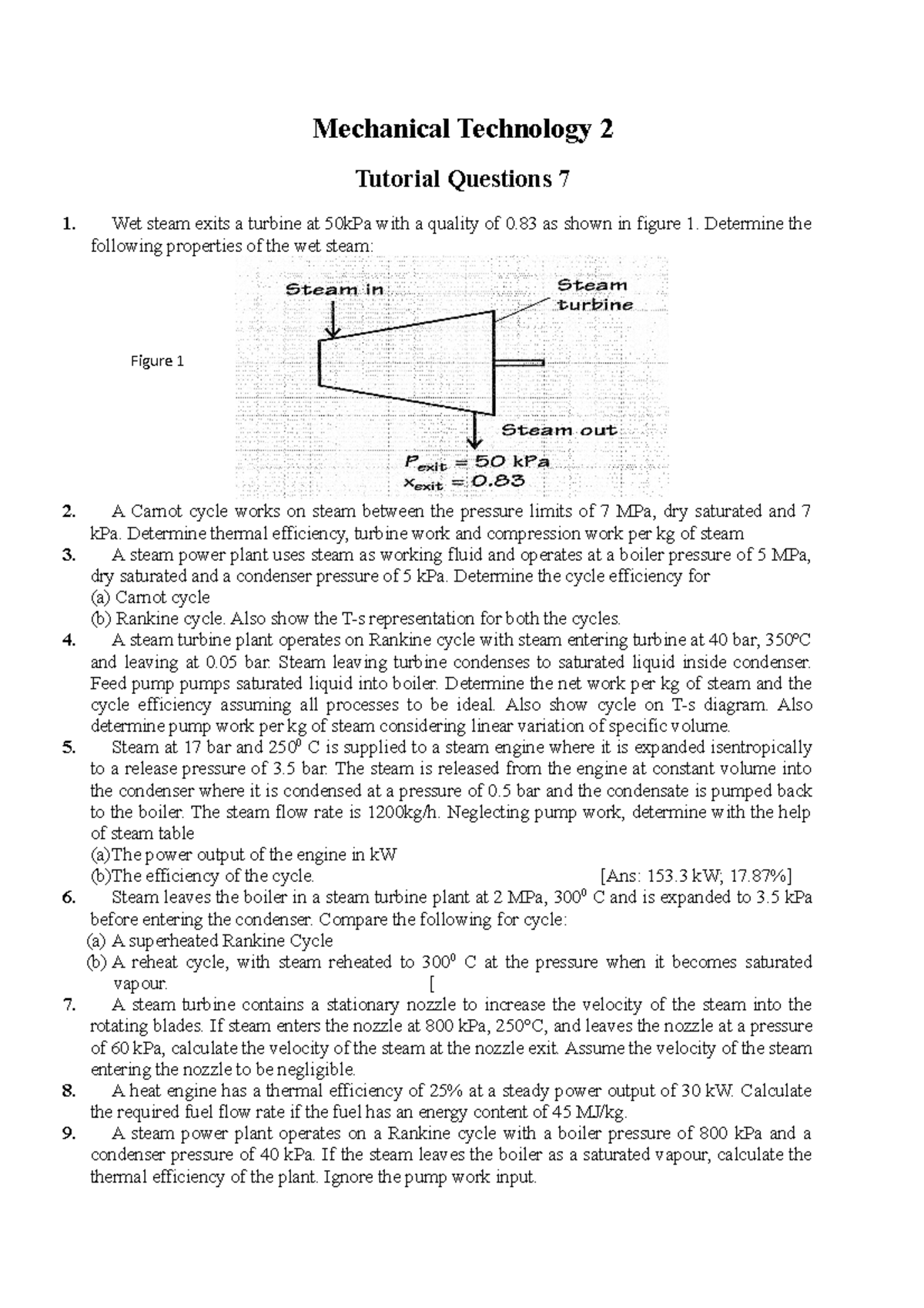 Tutorials-7 - Tuts Notes - Mechanical Technology 2 Tutorial Questions 7 ...