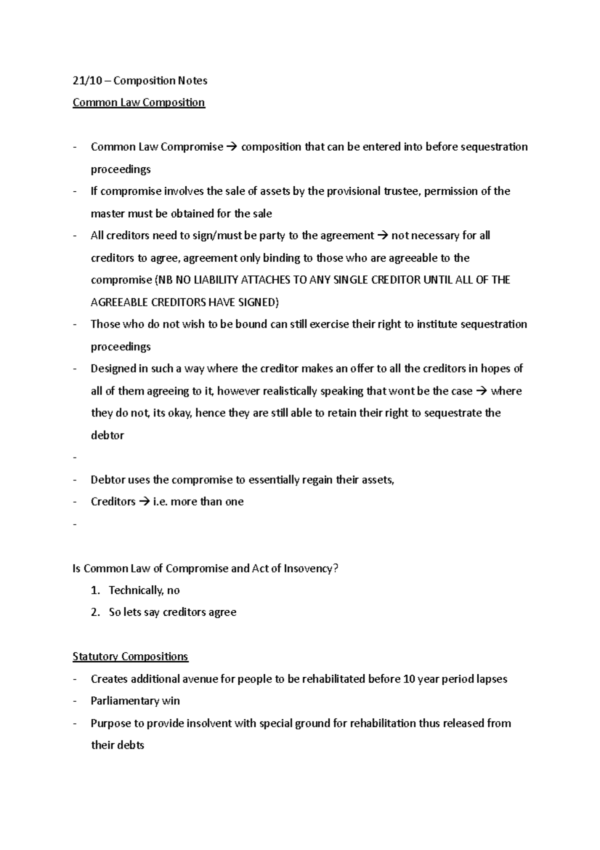 Composition - Lecture notes AND Summary - 21/10 – Composition Notes ...