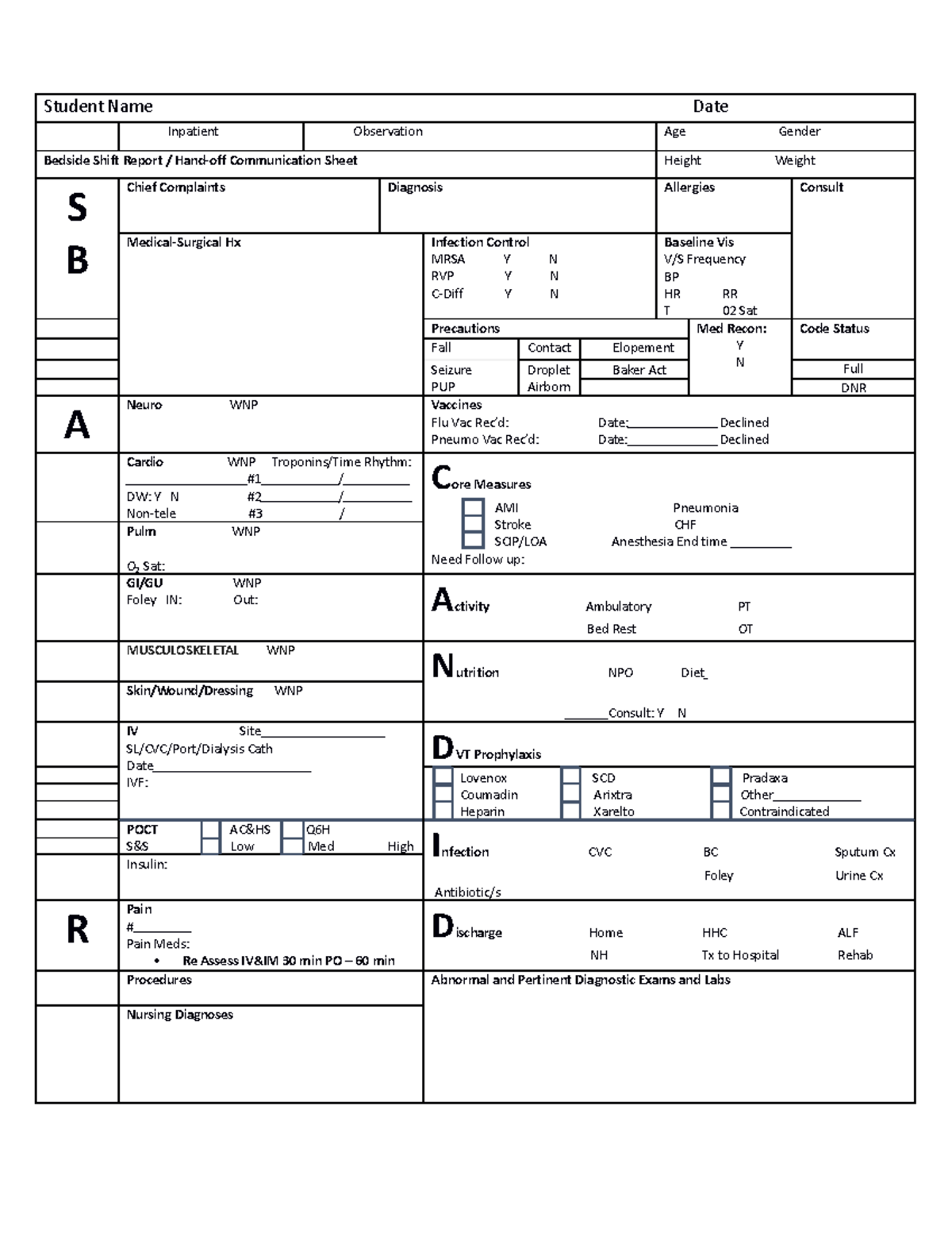 Sbar-template-14 - clinical report example - Student Name Date ...