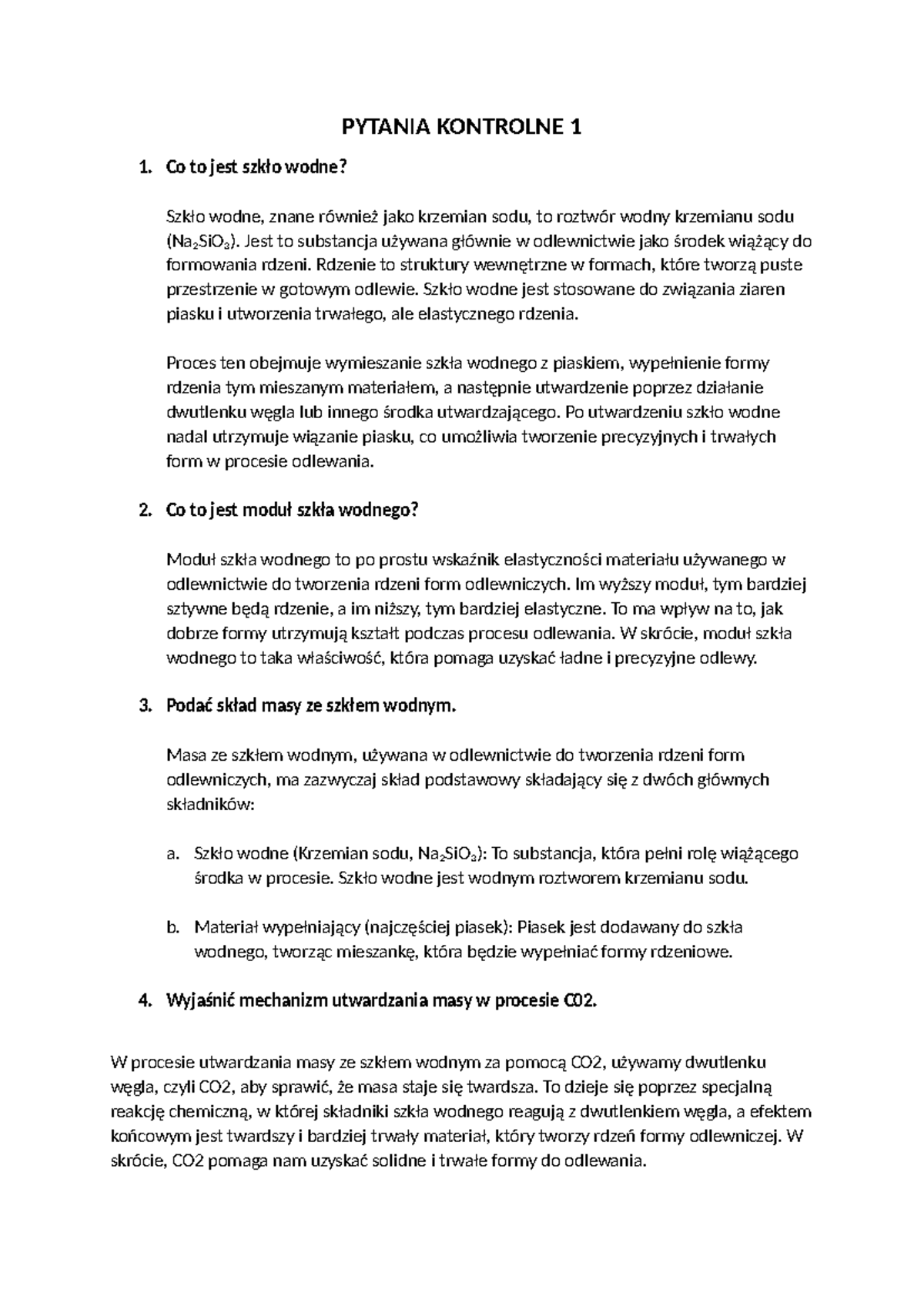 Nowy Dokument programu Microsoft Word - PYTANIA KONTROLNE 1 Co to jest szkło wodne? Szkło wodne ...