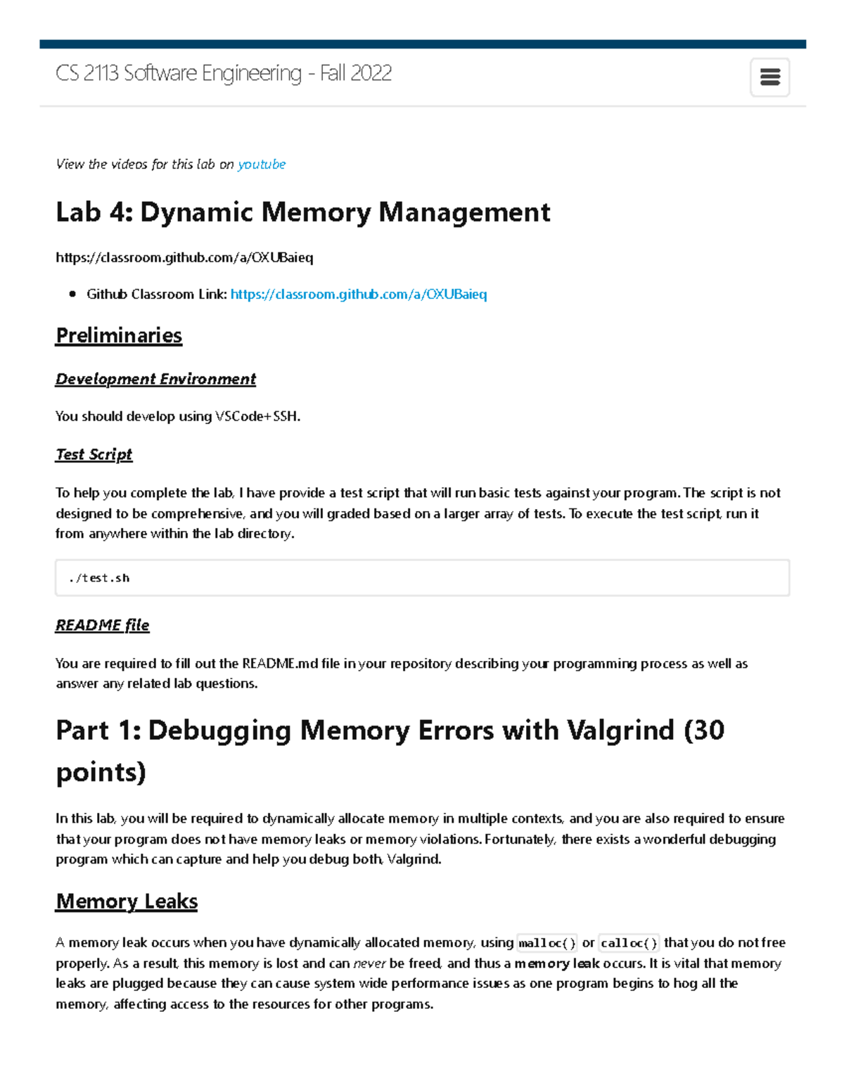Lab 4 Dynamic Memory Management View The Videos For This Lab On Youtube Lab 4 Dynamic Memory