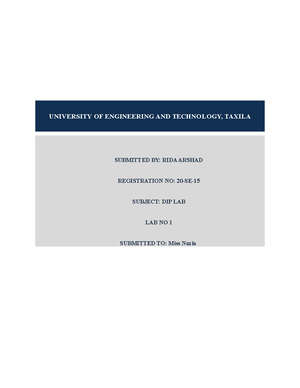 DIP LAB 01 - DIGITAL IMAGE PROCESSING Experiment 1 Installation and Introduction to MATLAB - Studocu