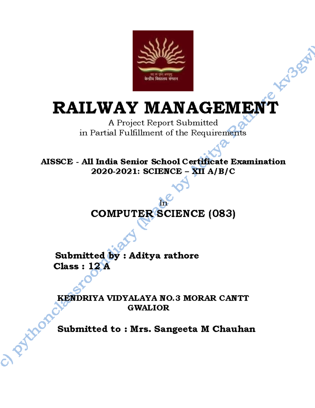 Railway-management-final - RAILWAY MANAGEMENT A Project Report ...