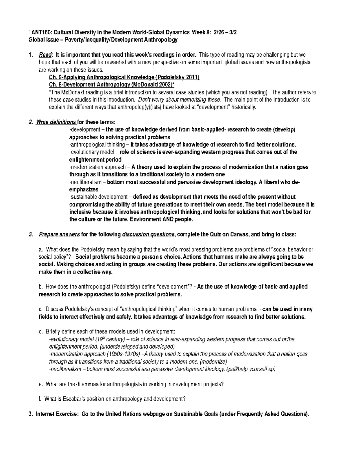Worksheet for week 8 - 1 ANT160: Cultural Diversity in the Modern World ...